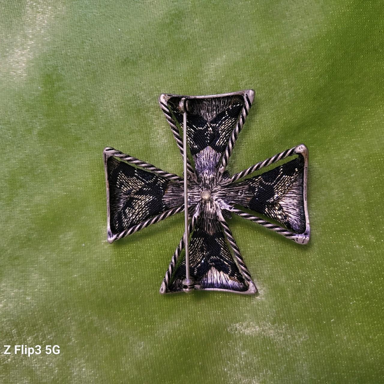 blue and silver medium sized cross brooch #brooch... | Depop