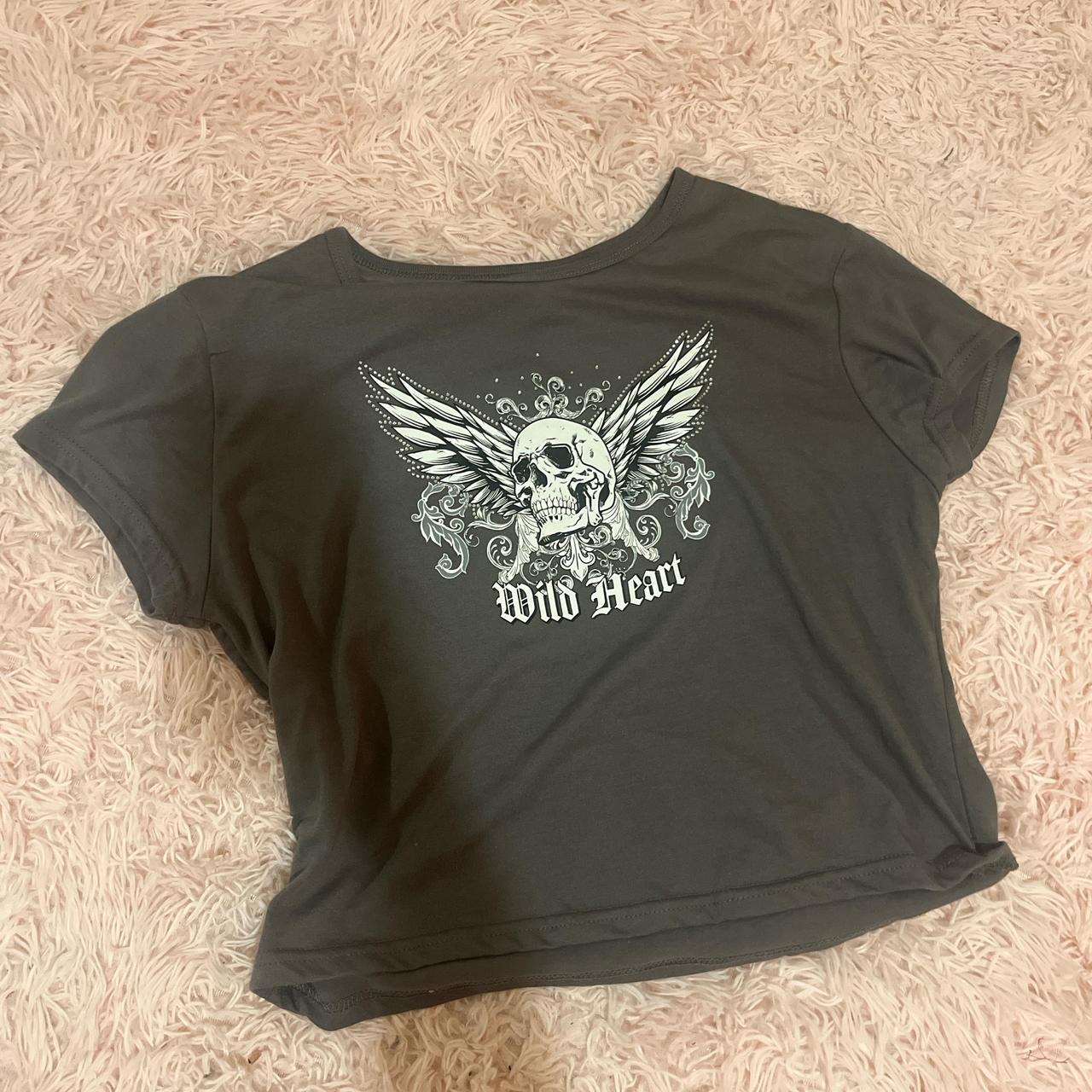 Swag Cute emo y2k grunge skull crop top... - Depop