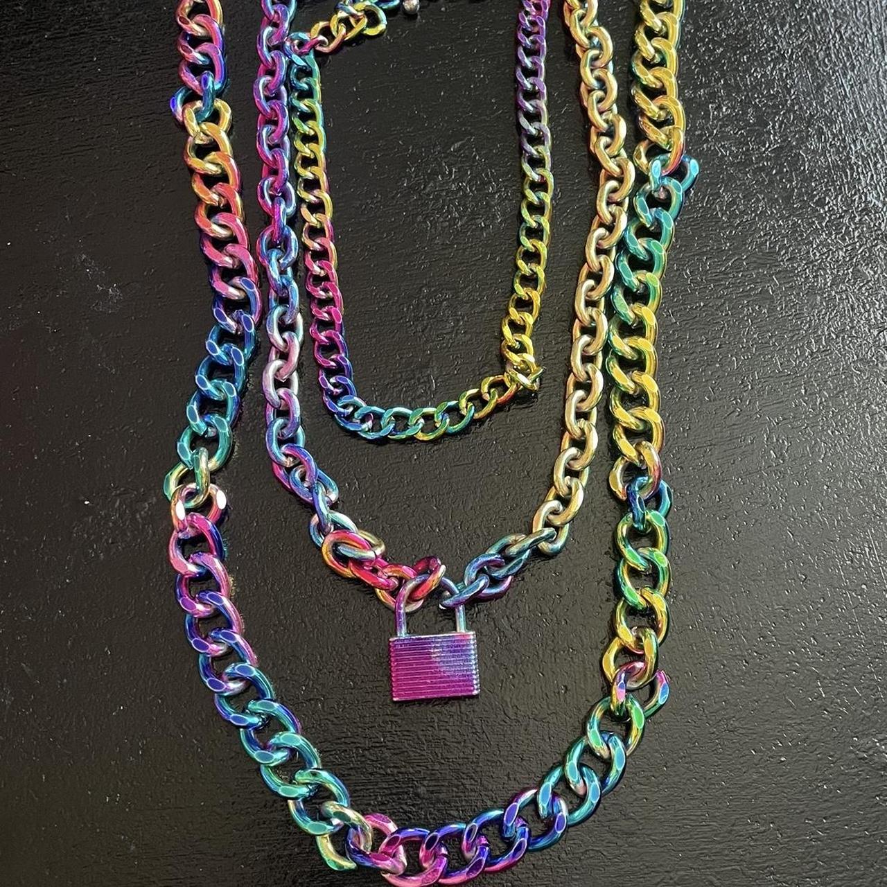 Rainbow, oil slick, 3 piece metal chain set. All... - Depop