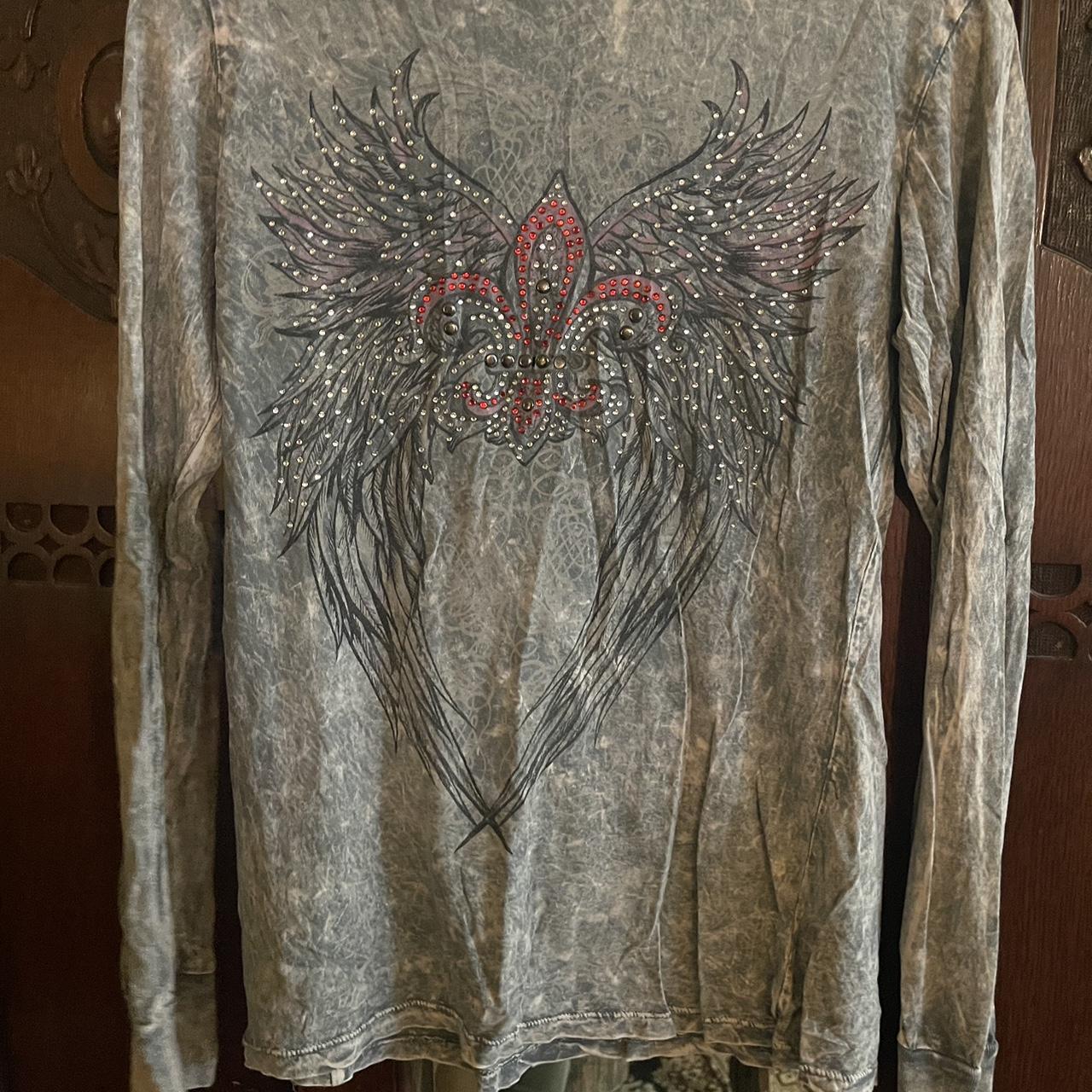 #32- Wear me out grey rhinestone studded top size m - Depop