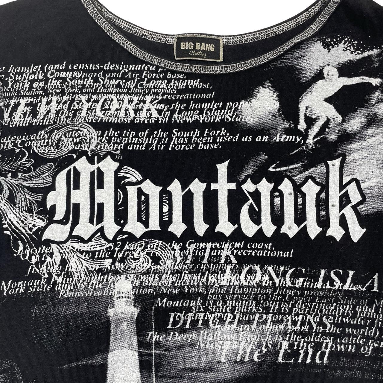 Y2K gothic font Montauk all over print shirt.... | Depop