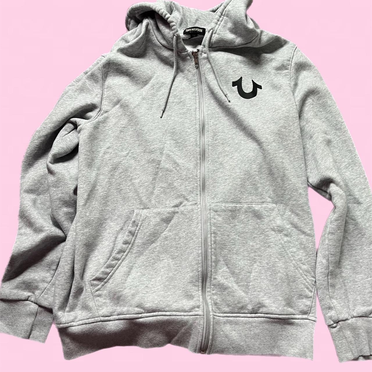 men’s grey and camo true religion jacket, size... - Depop