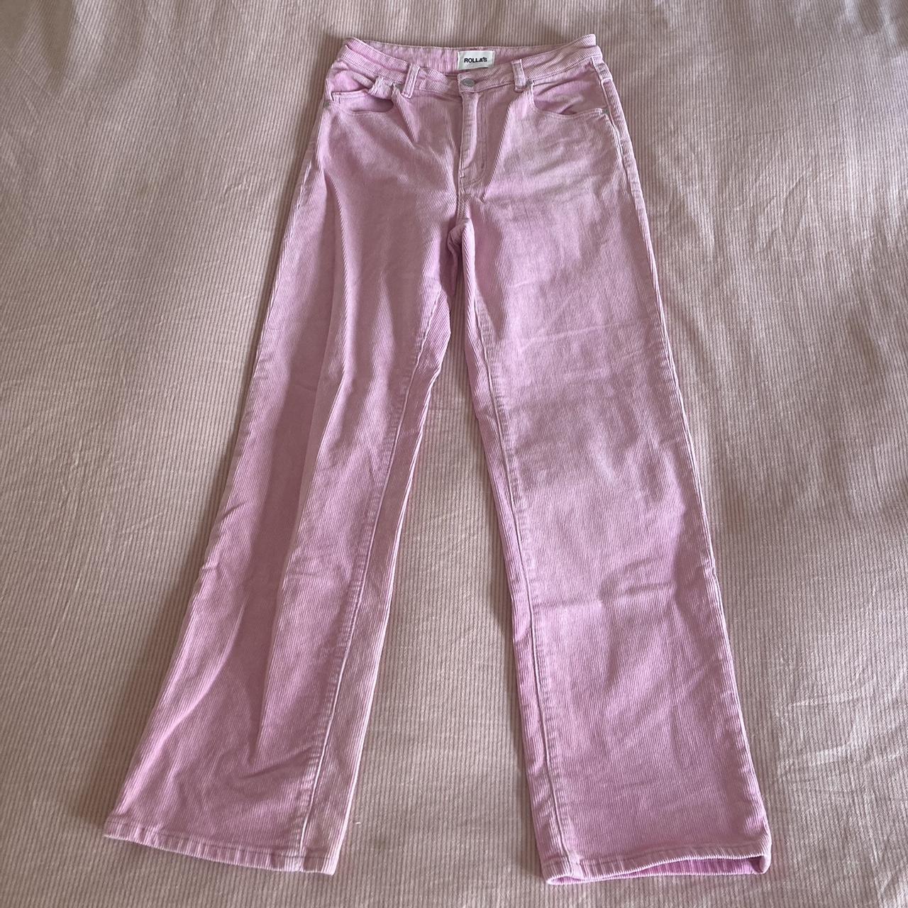 Pink corduroy Rolla’s jeans- high rise straight leg - Depop