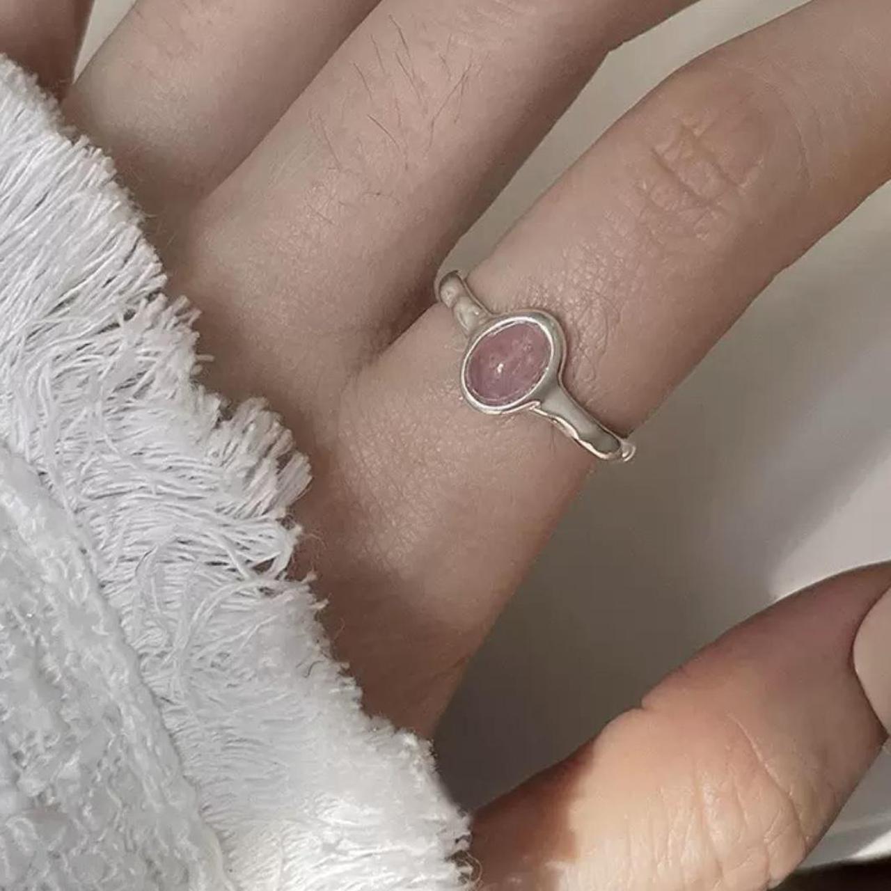 Beautiful handmade sterling silver ring with a pink... - Depop