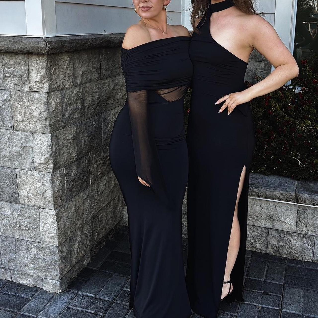 MESHKI Kaitlin One shoulder slinky and mesh black... | Depop