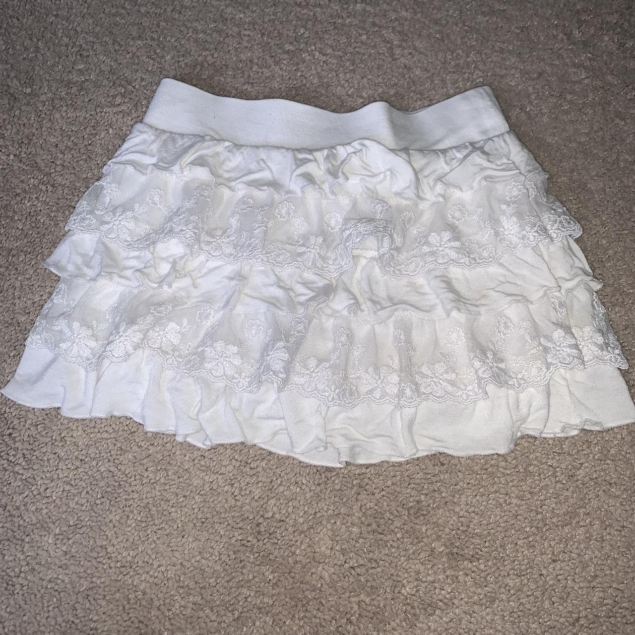 White ruffle skirt with lace detailing size girls XS... - Depop