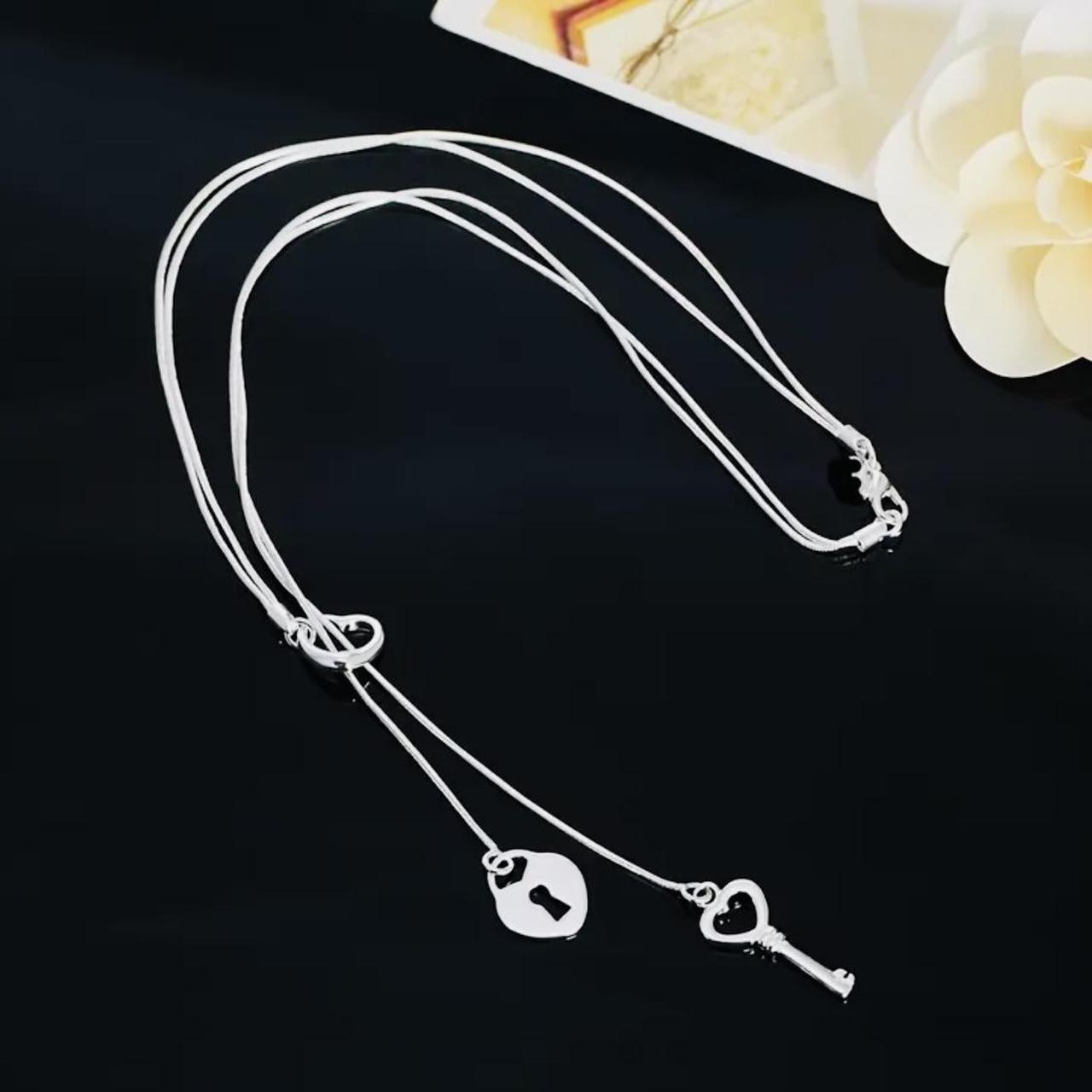 Beautiful silver lock & key necklace set - Depop