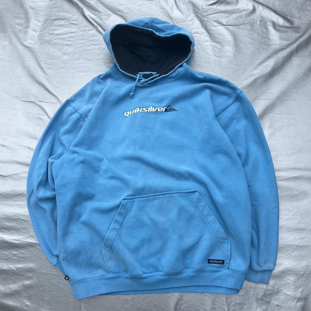 Vintage 00’s light blue Quiksilver Hoodie minor... - Depop