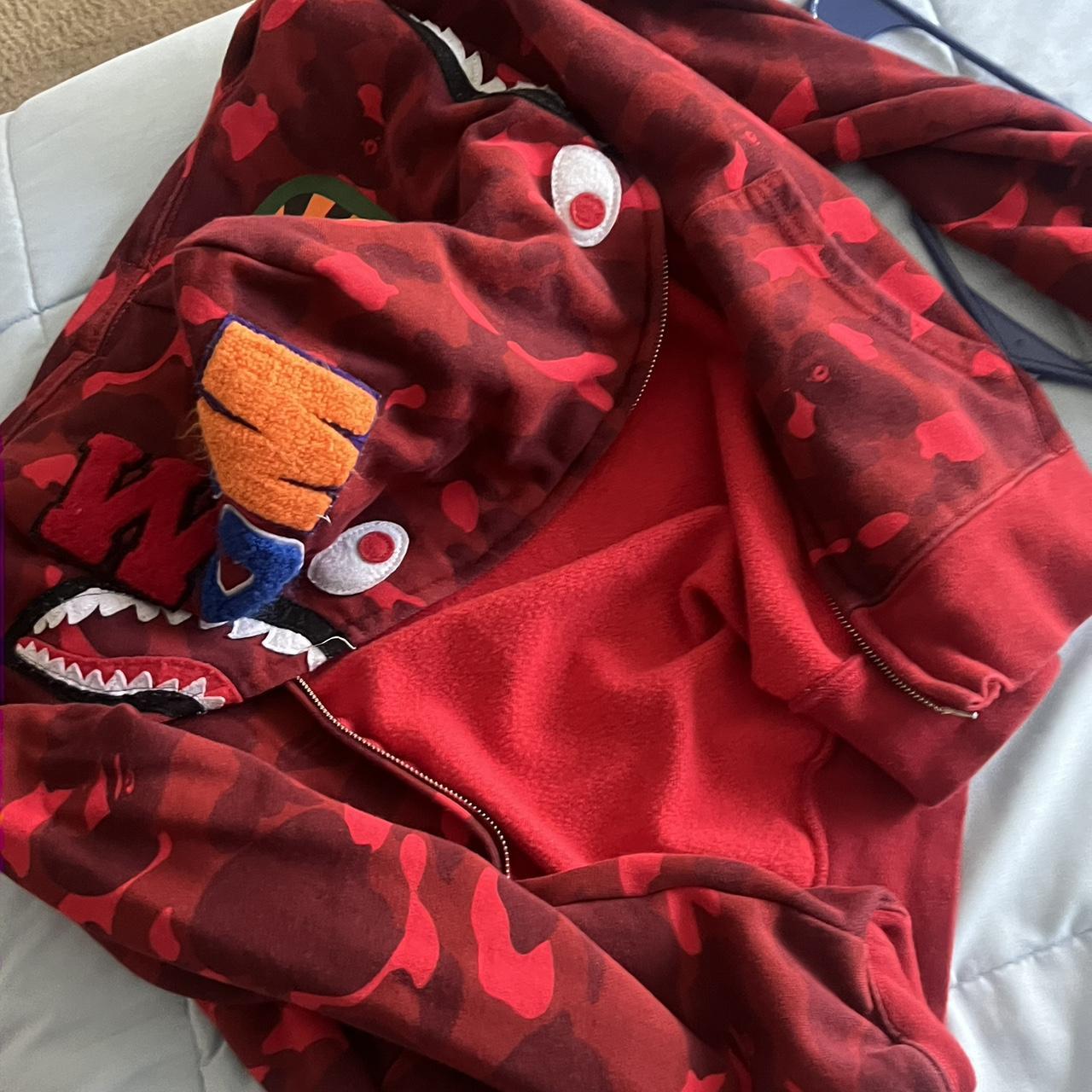 Red and Burgundy BAPE zip up hoodie... - Depop