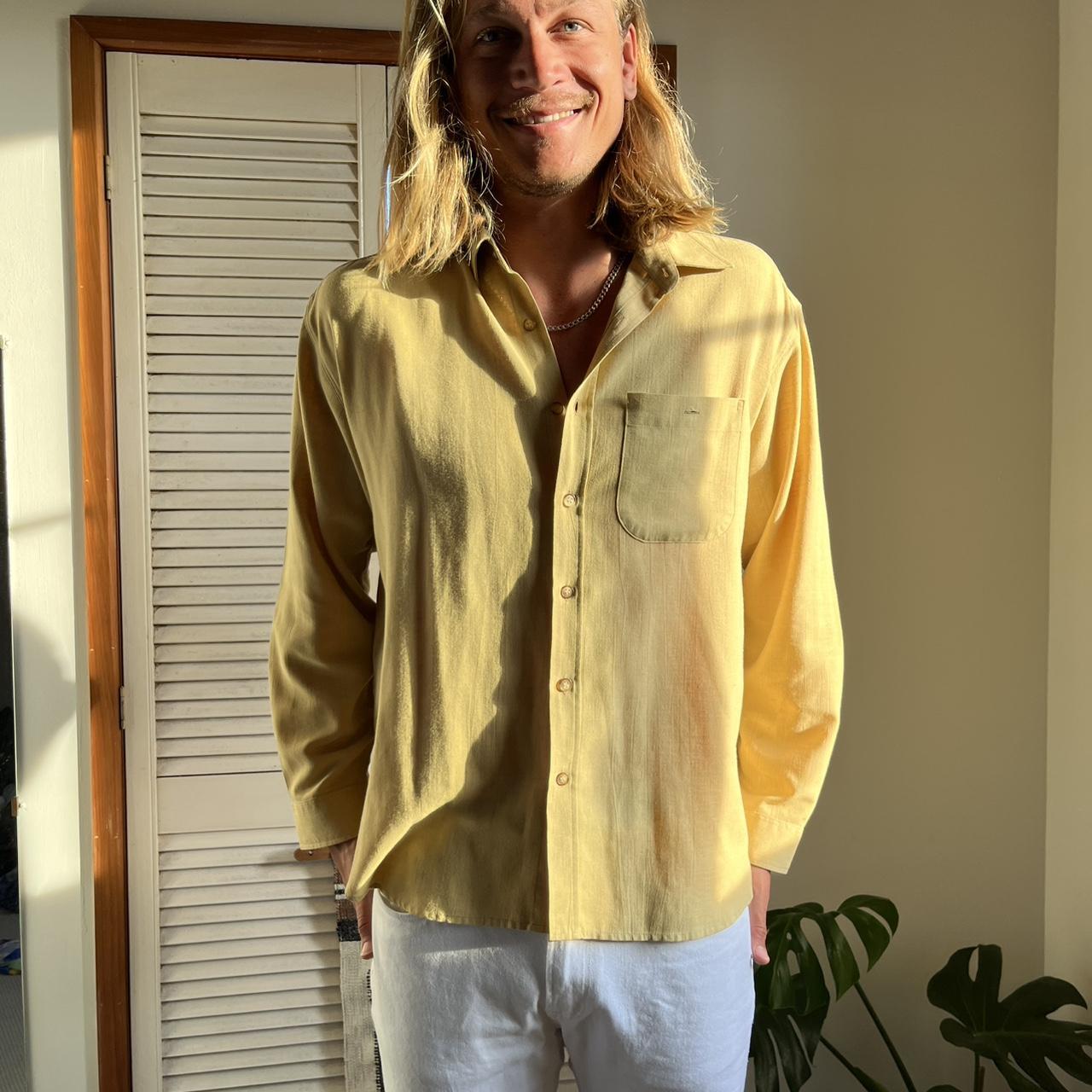 City sports mustard/ yellow button down shirt.... - Depop