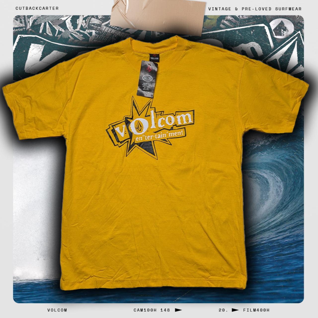 VINTAGE 90'S VOLCOM YELLOW TEE DEADSTOCK BRAND NEW... | Depop