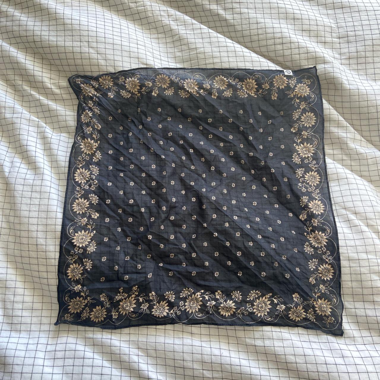 100% cotton sheer bandana 18" x 18" navy and brown.... - Depop