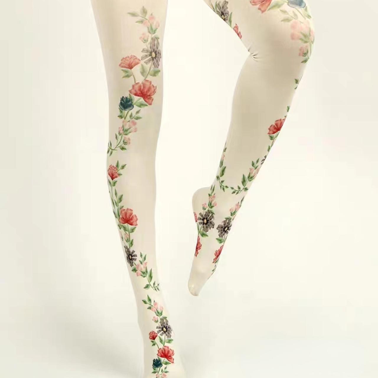 Women flora tights patterned tights Gift Bride... | Depop