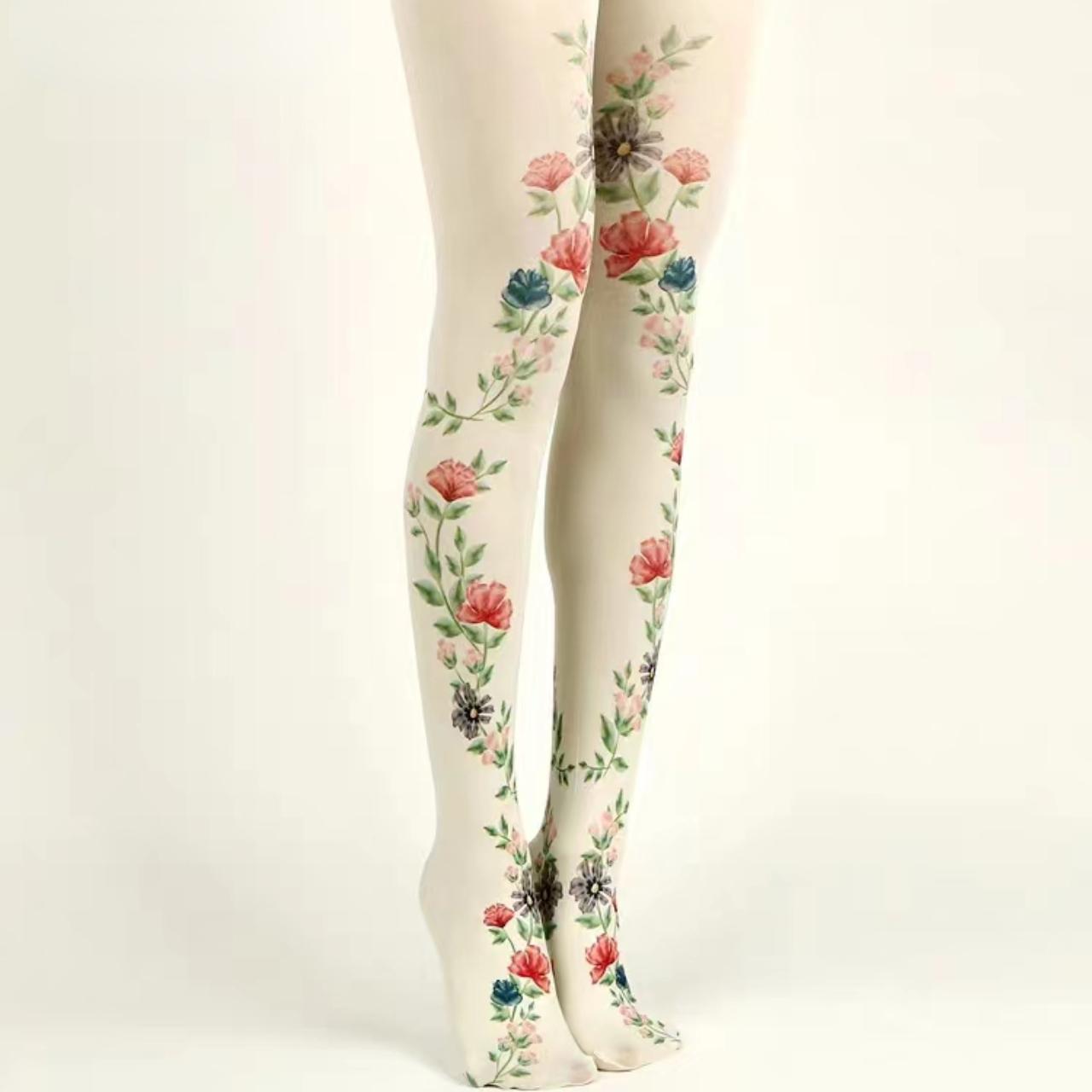 Women flora tights patterned tights Gift Bride... | Depop
