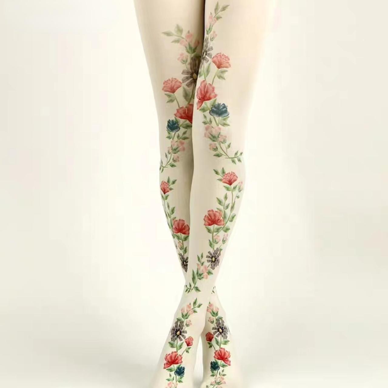 Women flora tights patterned tights Gift Bride... | Depop