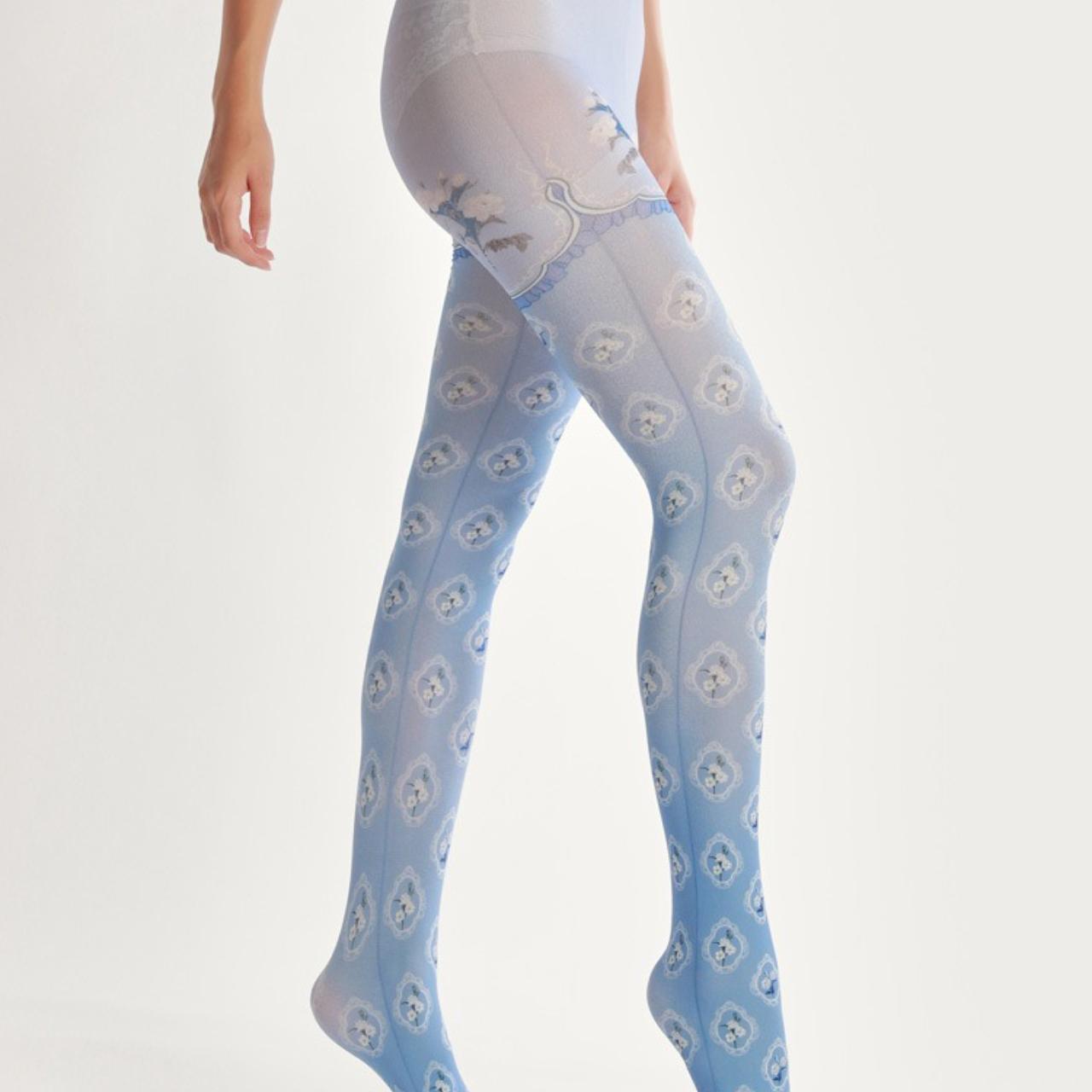 Women tights blue floral tights High quality Super... - Depop