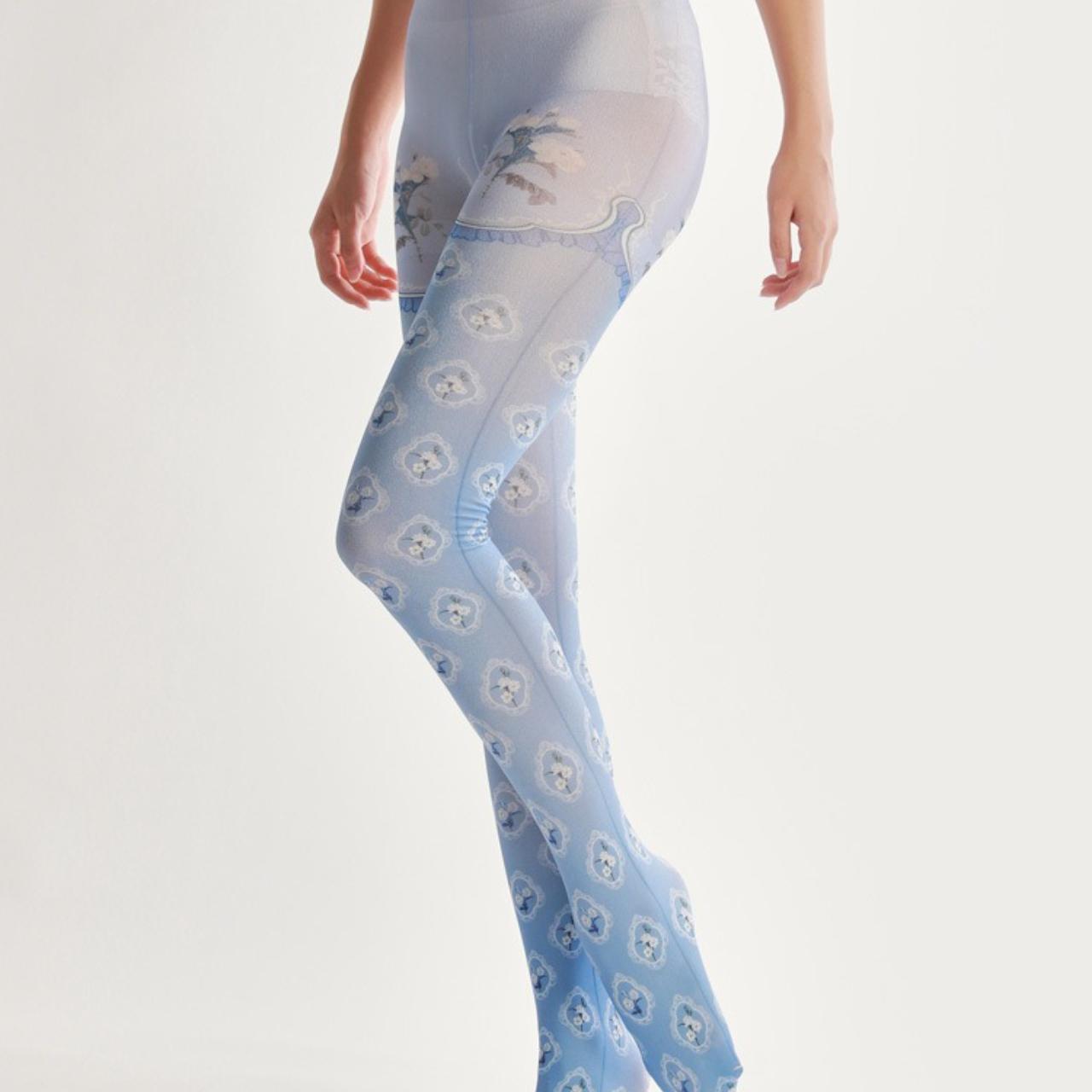 Women tights blue floral tights High quality Super... - Depop