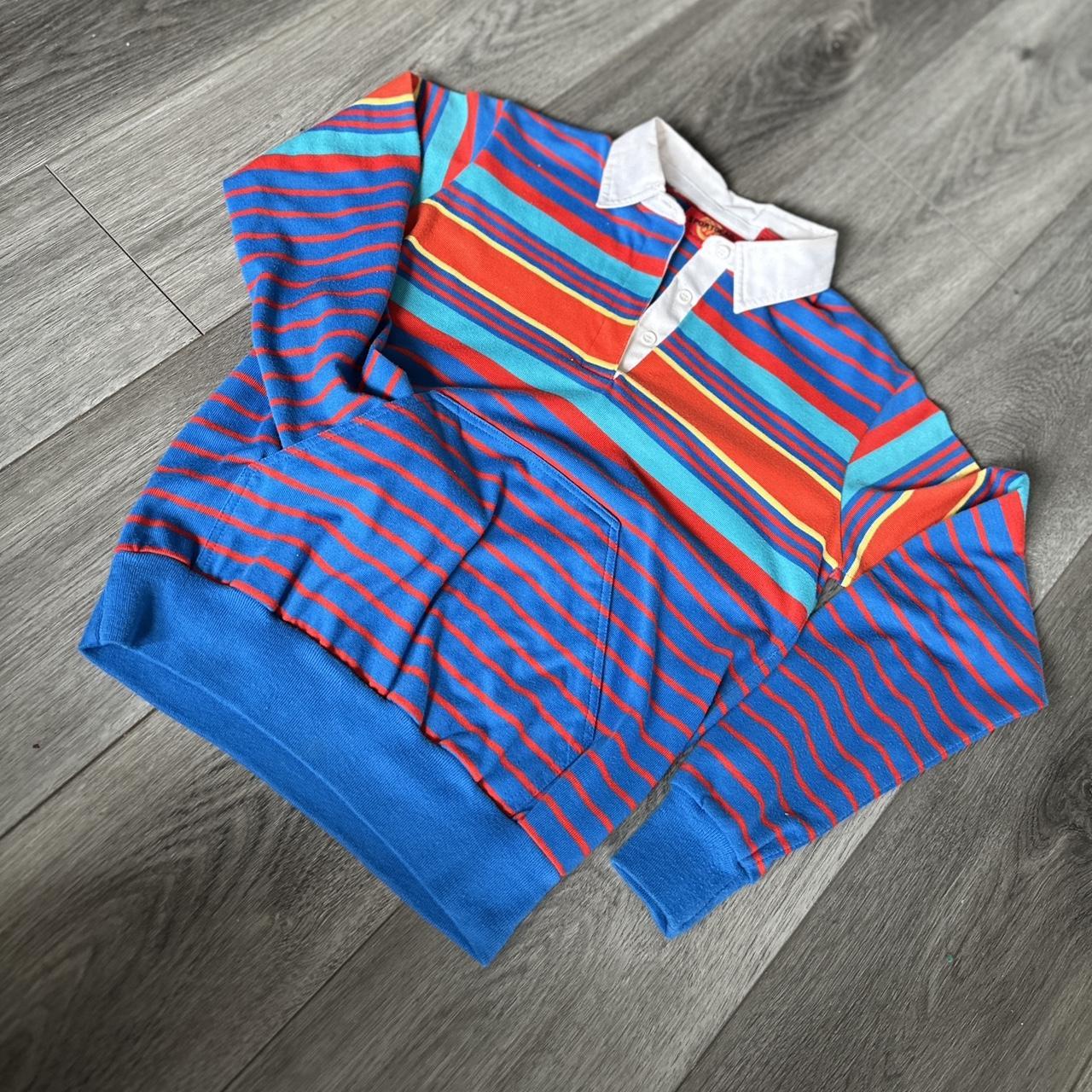 80s Vtg Rugby Striped Long sleeve polo W / Pocket - Depop