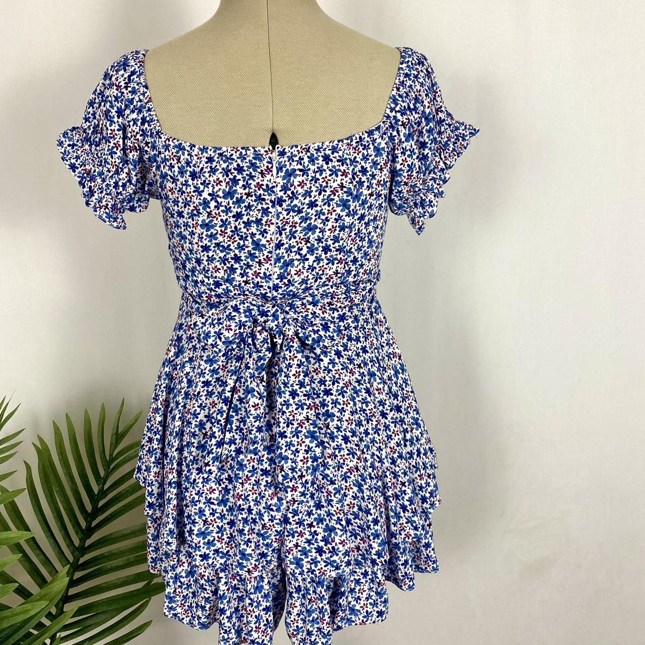 -Ditsy floral print flounce romper with puff... - Depop