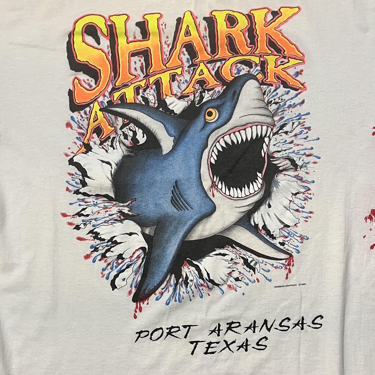 VINTAGE SINGLE STITCH SHARK ATTACK TEE SIZE... | Depop
