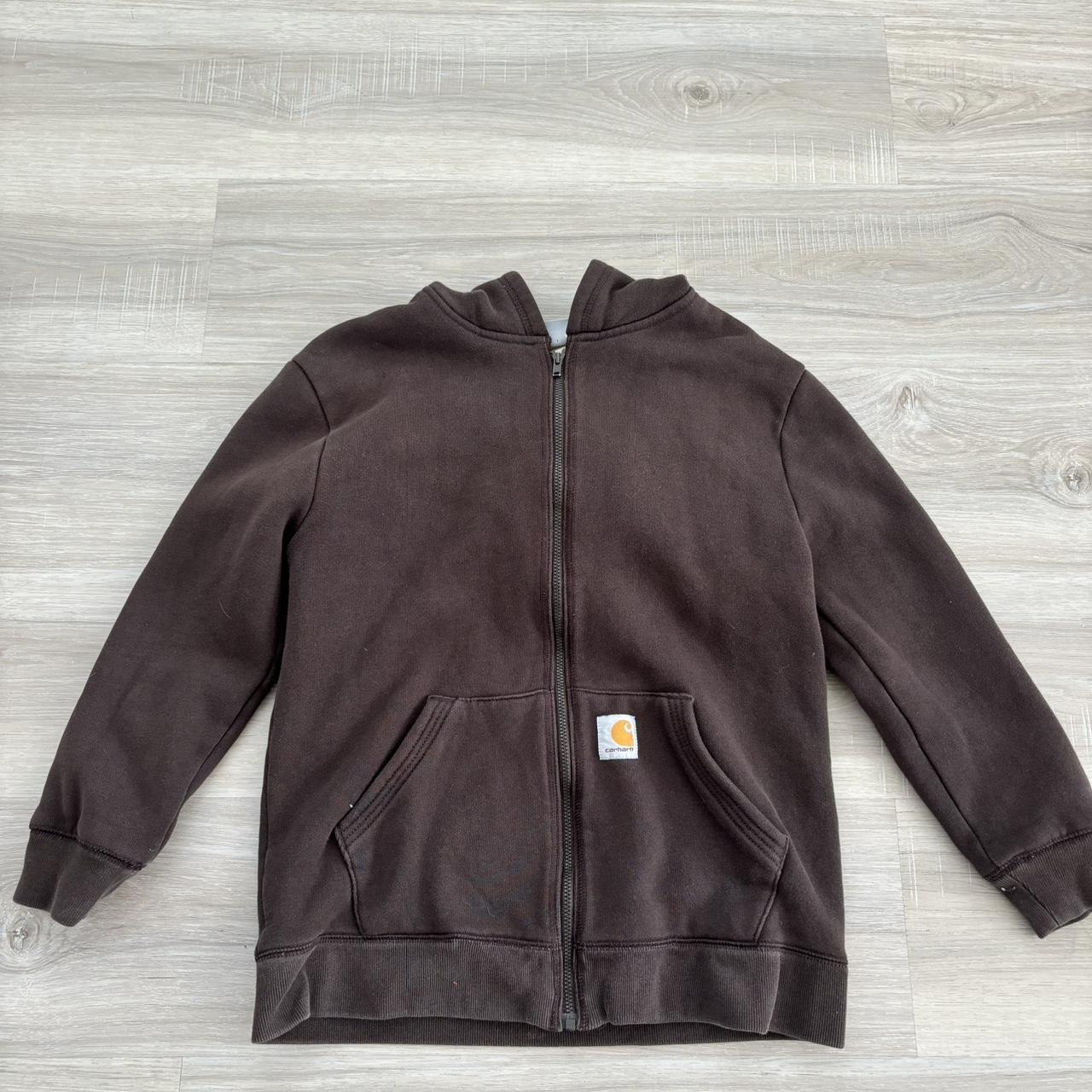 brown carhart zip up children's 10-12 fits like a... - Depop