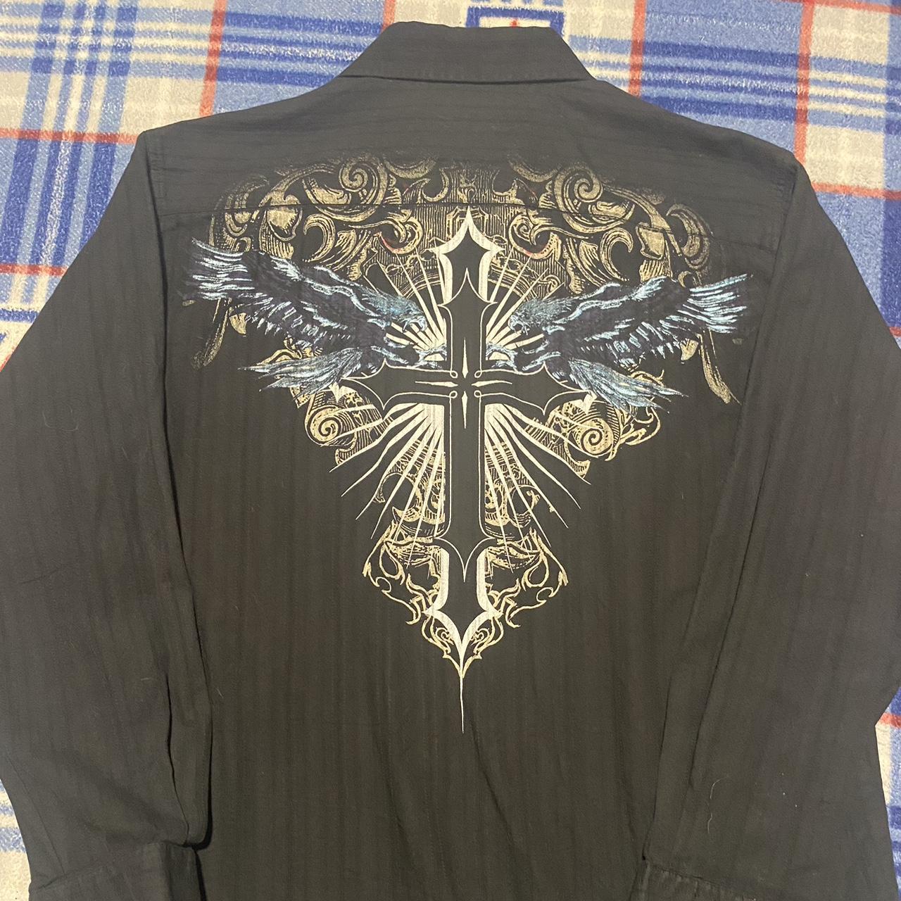 Grunge y2k style long sleeve button up shirt with a... | Depop