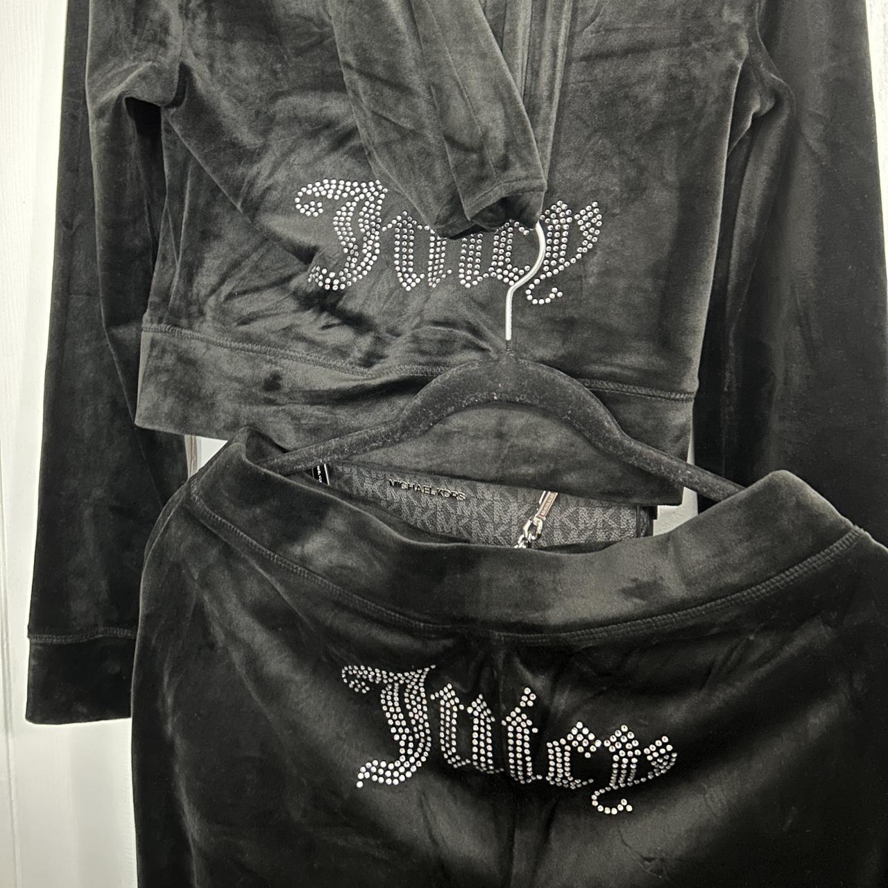 Juicy Couture black velour tracksuit set with... - Depop