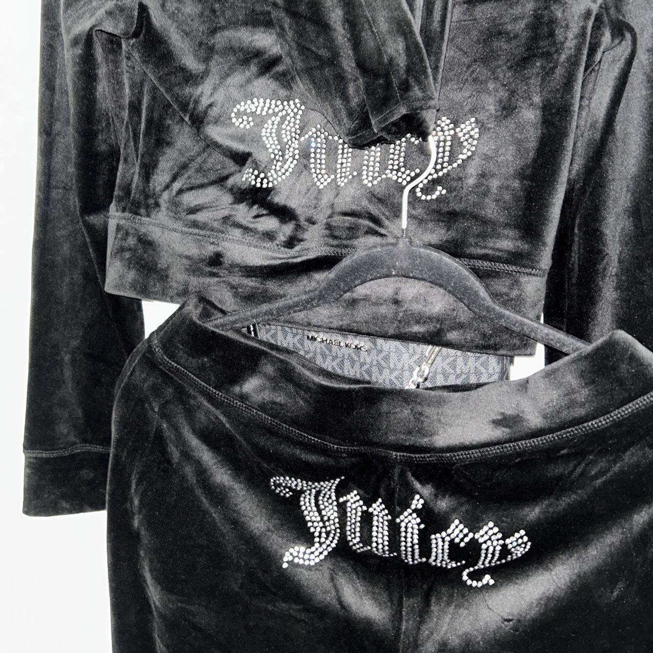 Juicy Couture black velour tracksuit set with... - Depop
