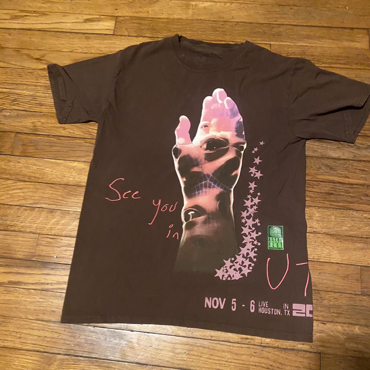 Brown & pink Travis Scott UT Austin concert tee Make... | Depop