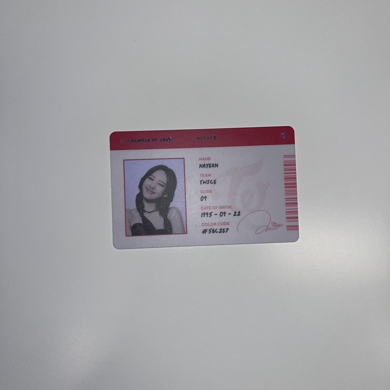 Nayeon TWICE formula of love ID card o+t=