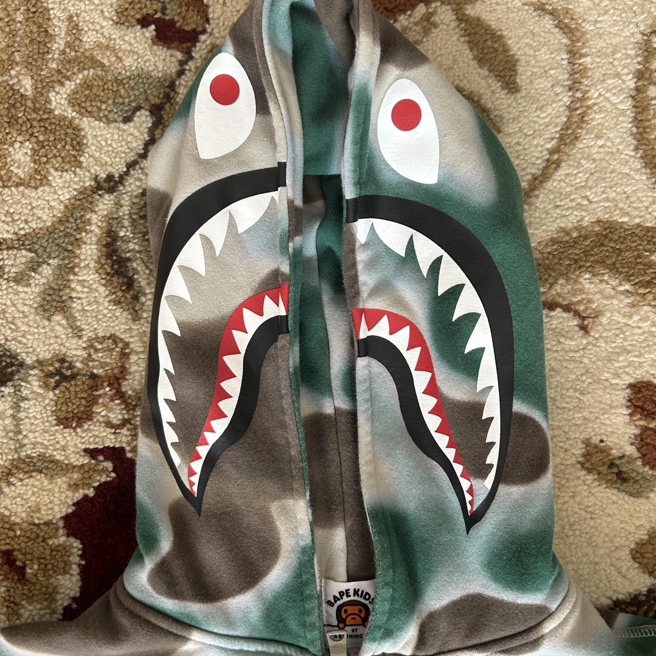 Green and brown BAPE camo shark zip-up hoodie... - Depop