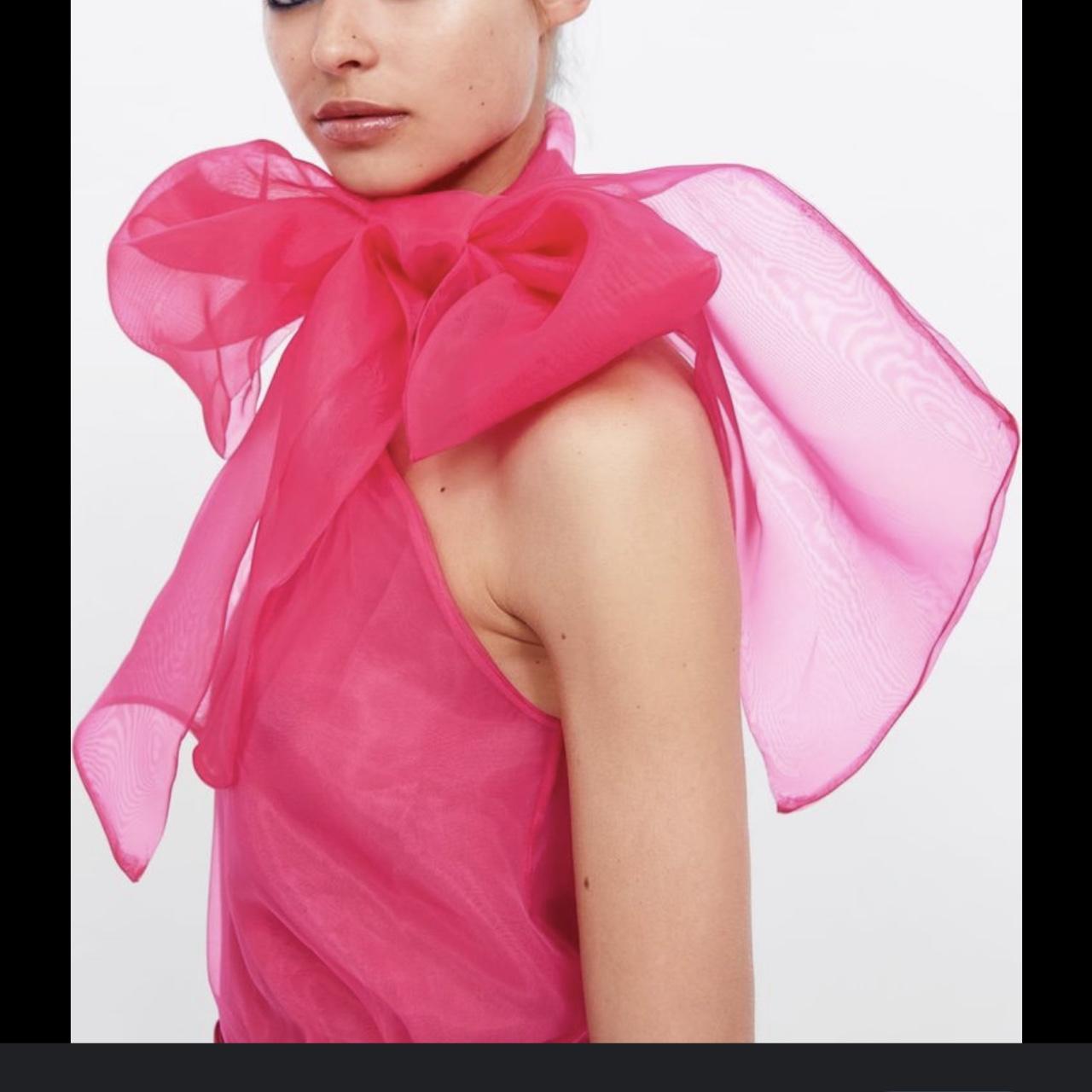 Hot pink Organza Blouse with Bow Detail Identical... - Depop