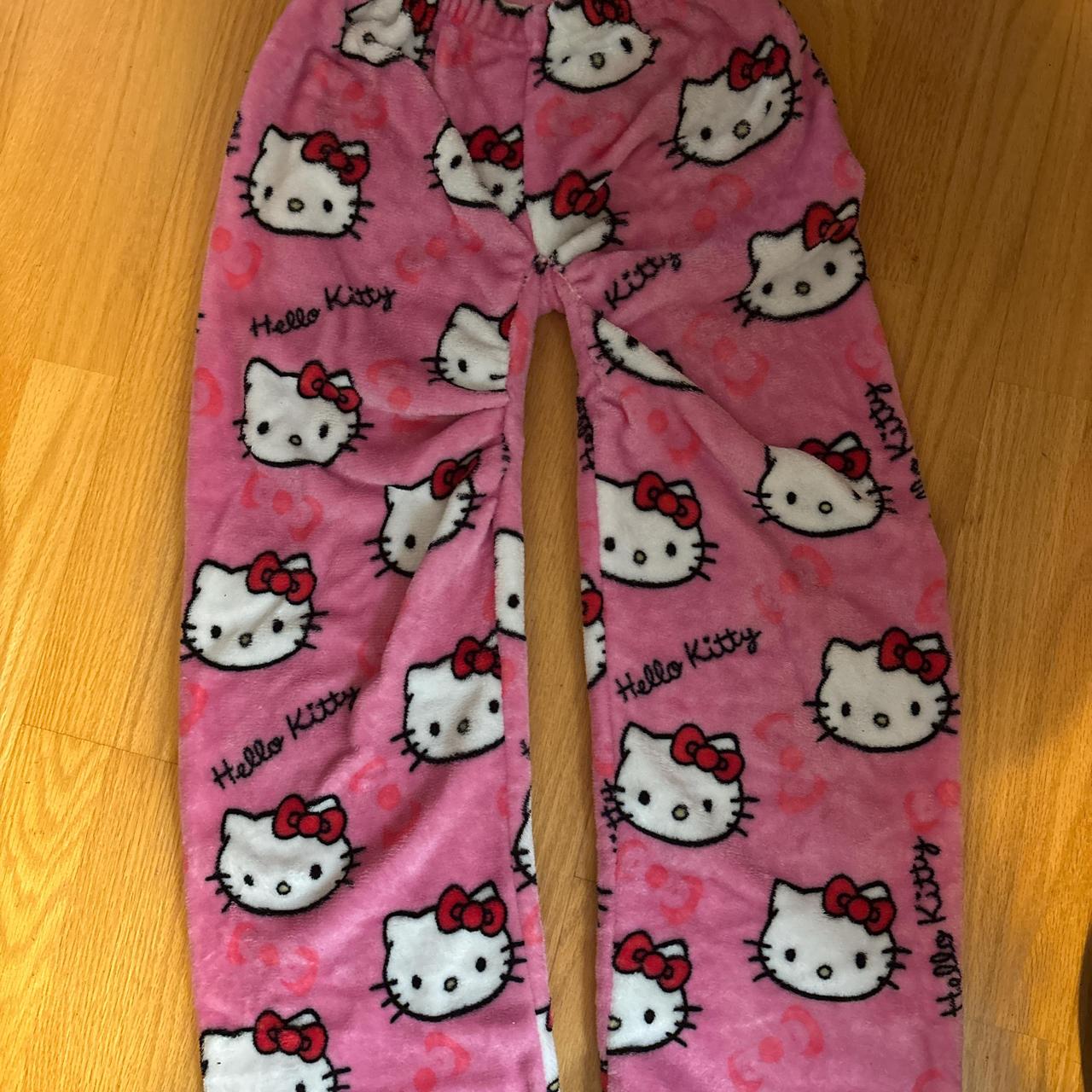 hot pink fuzzy Hello Kitty pajama pants SLIGHTLY... | Depop