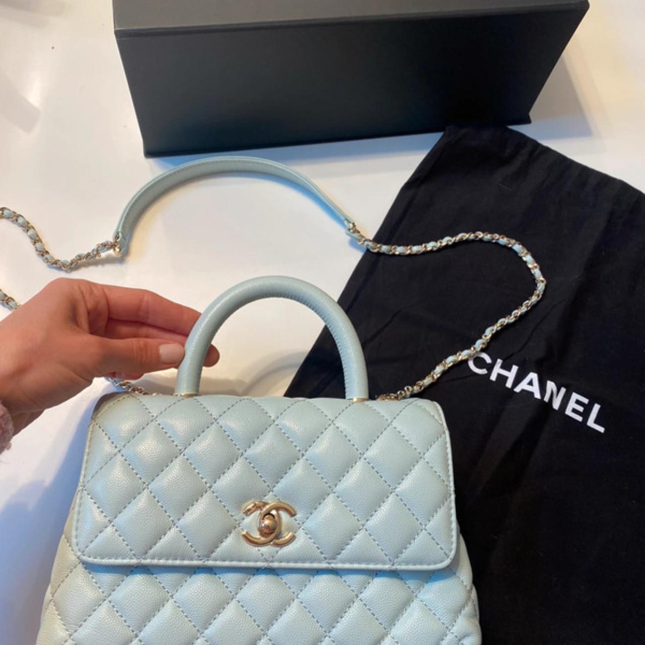Chanel Coco Top Handle Bag Quilted Caviar Mini Blue - Depop