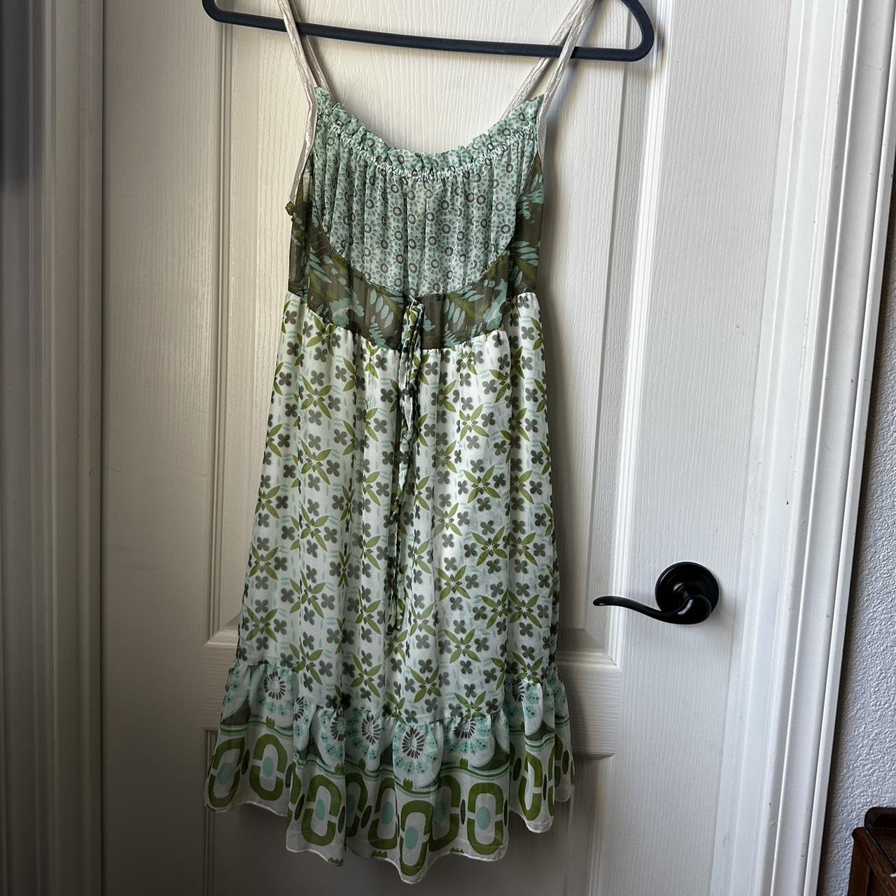Y2K green and blue babydoll style summer dress #y2k... - Depop