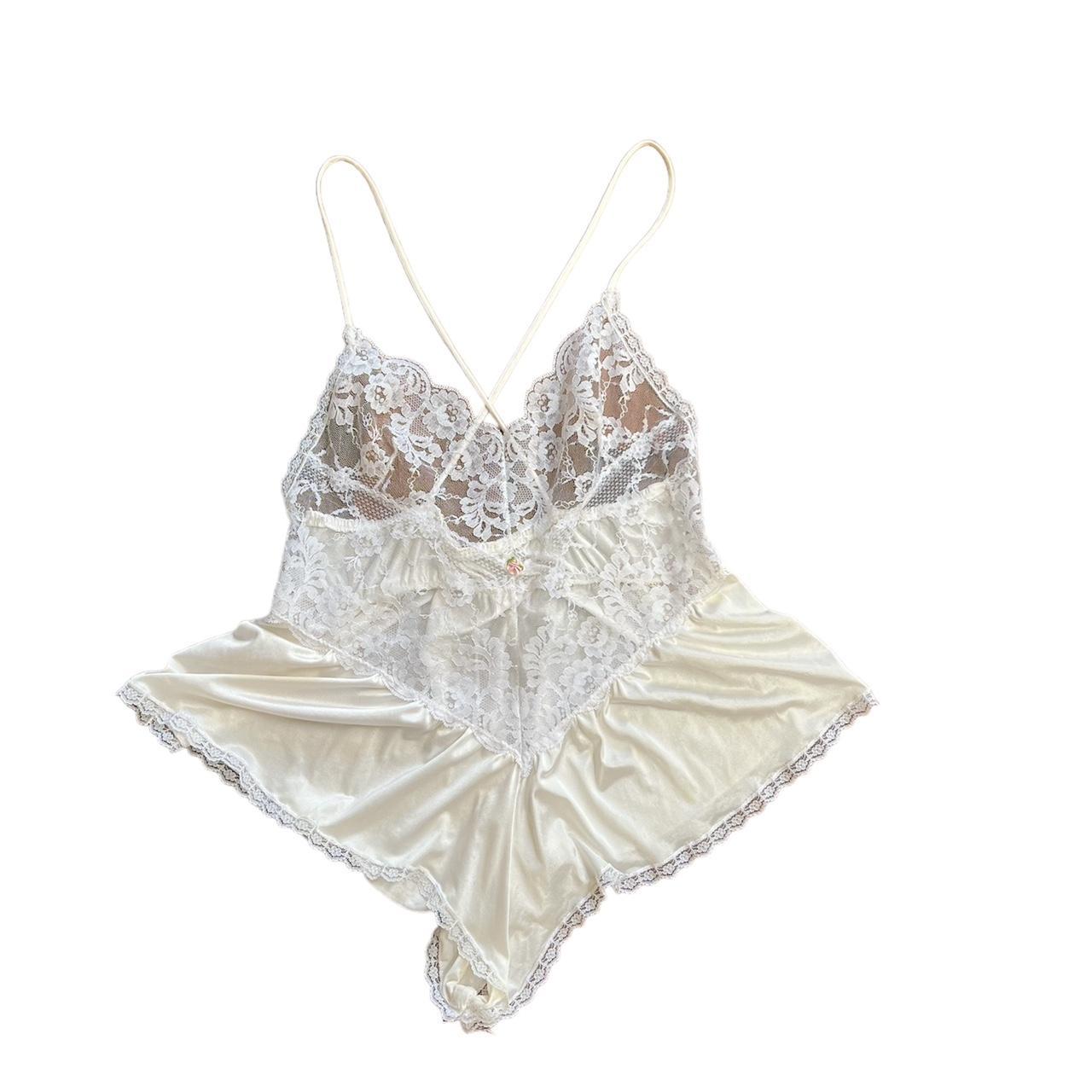 Vintage mini shorts teddy, sheer lace bodice , fits... | Depop