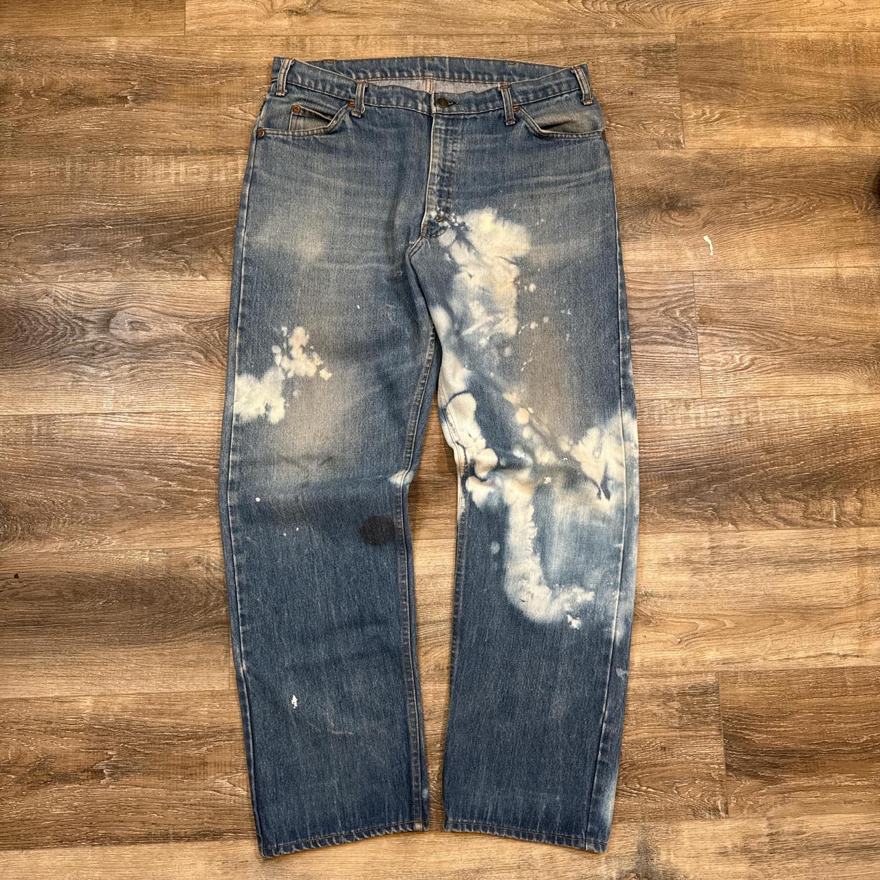 70s Bleach Stained Rustler Jeans 35x31 | Depop
