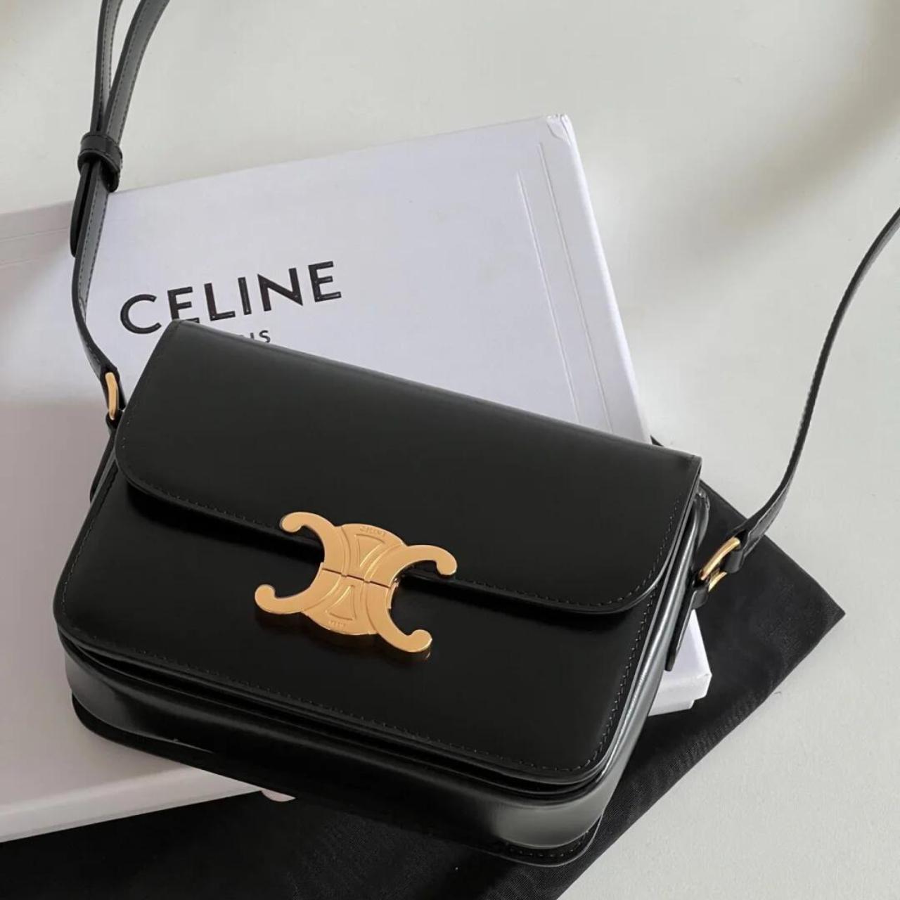 Celine Triomphe Black Gold Bag - Depop