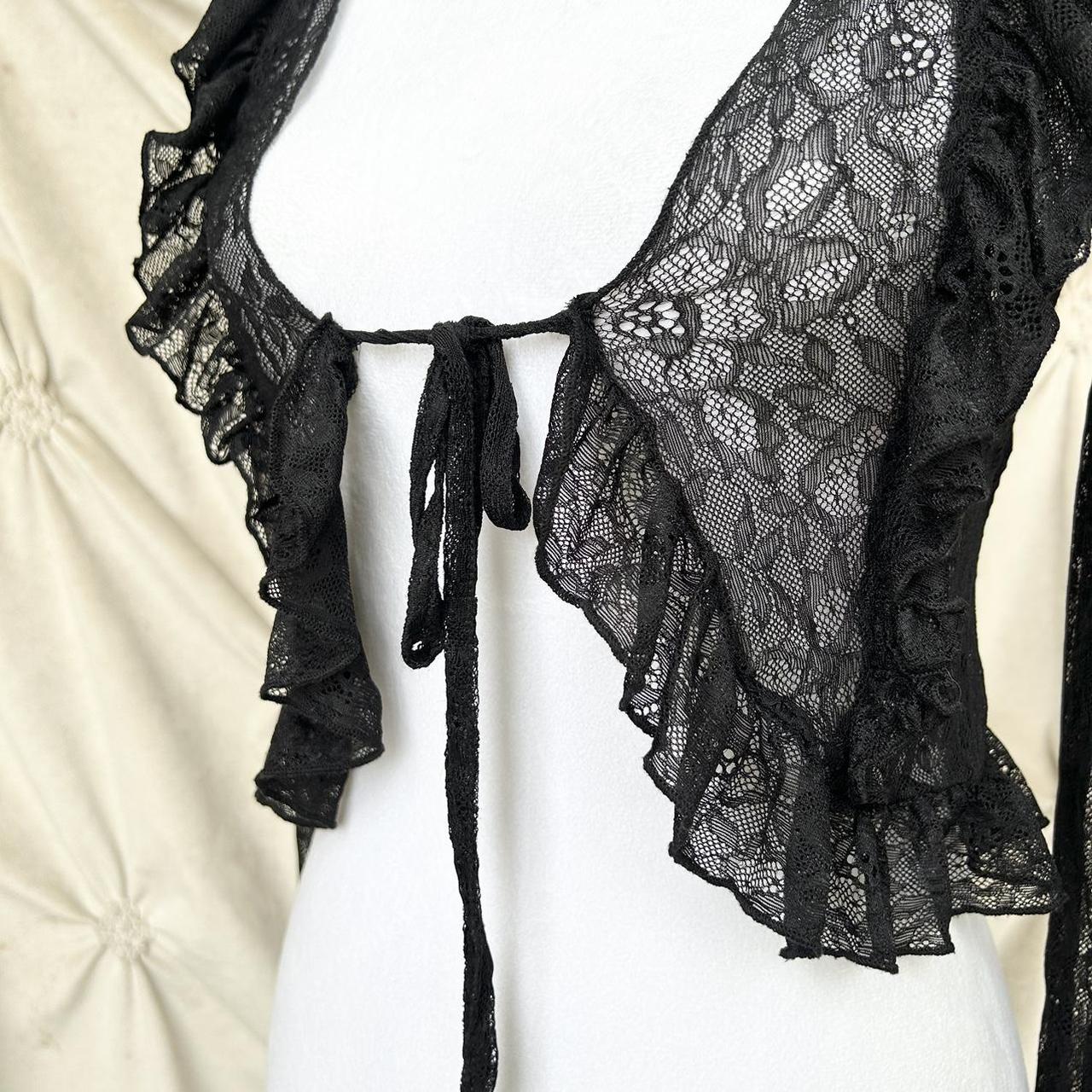 Urban Outfitters sheer black lace tie front ruffle... - Depop