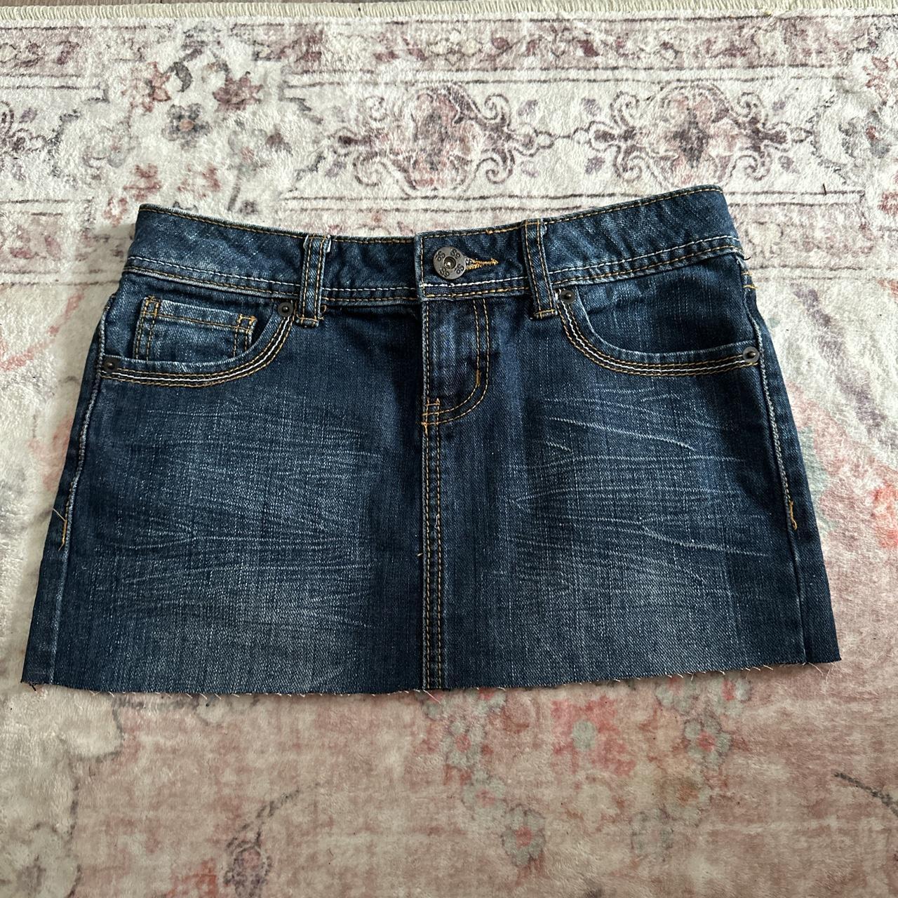 vintage denim mini skirt brand is so size 0 I cut... - Depop