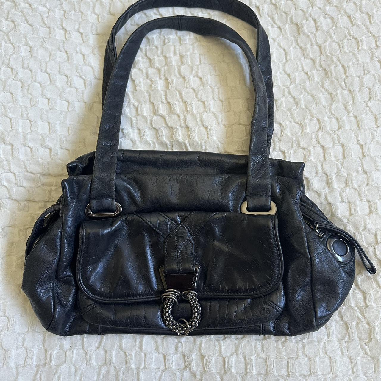 old vintage style mimco bag black faux leather... - Depop