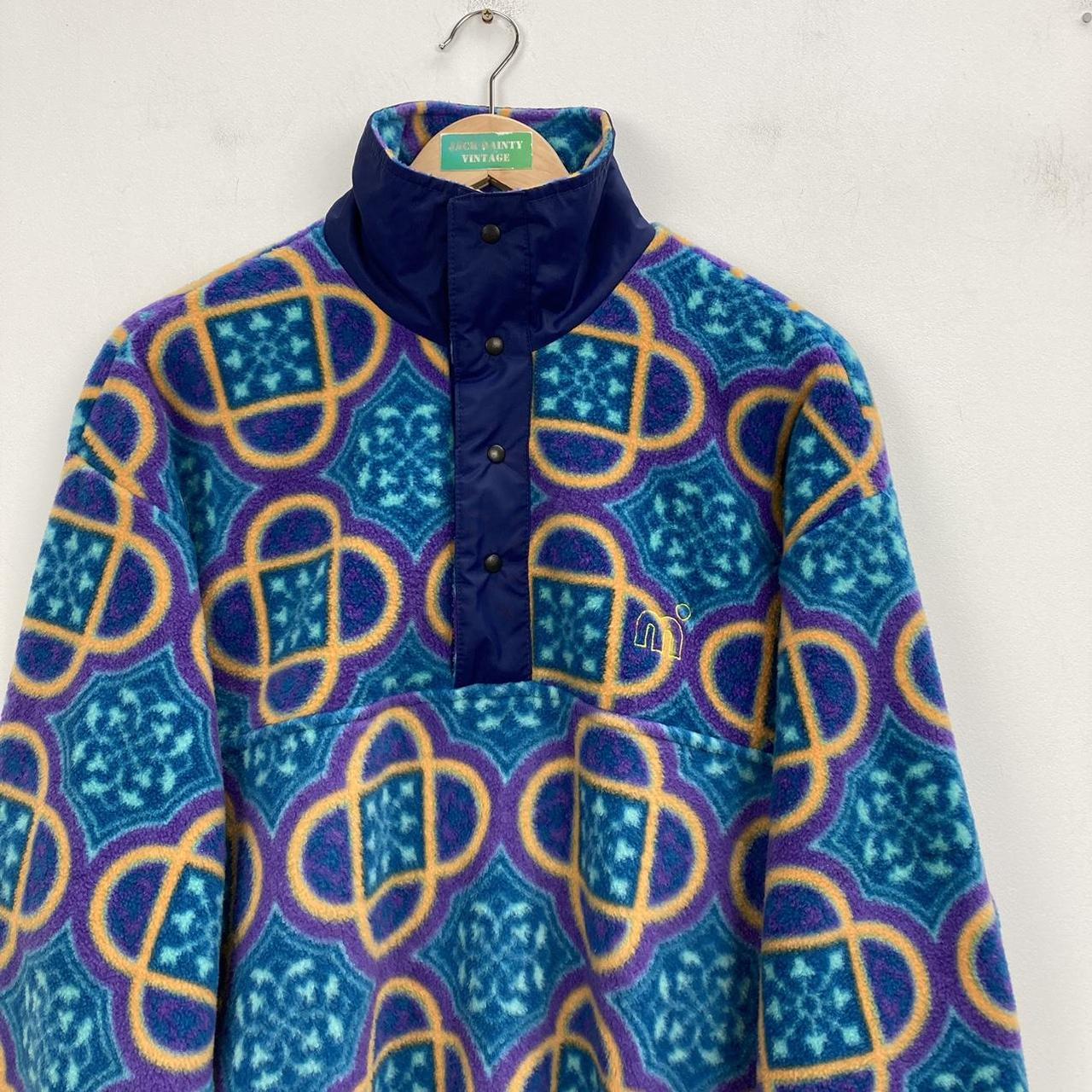 Vintage crazy patterned quarter zip patterned fleece... - Depop
