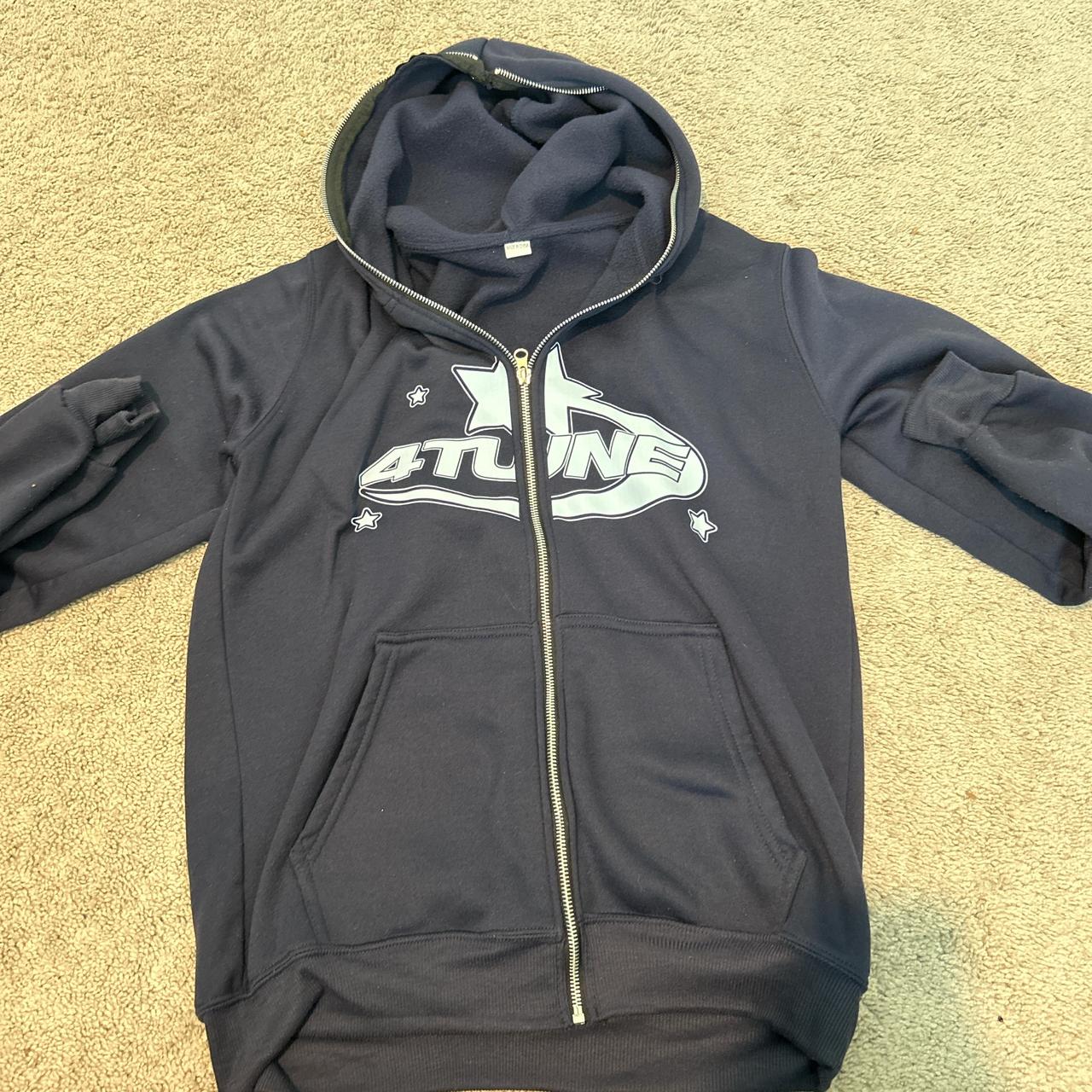 4Tune navy and white full zip up hoodie Men’s small ‼️ - Depop