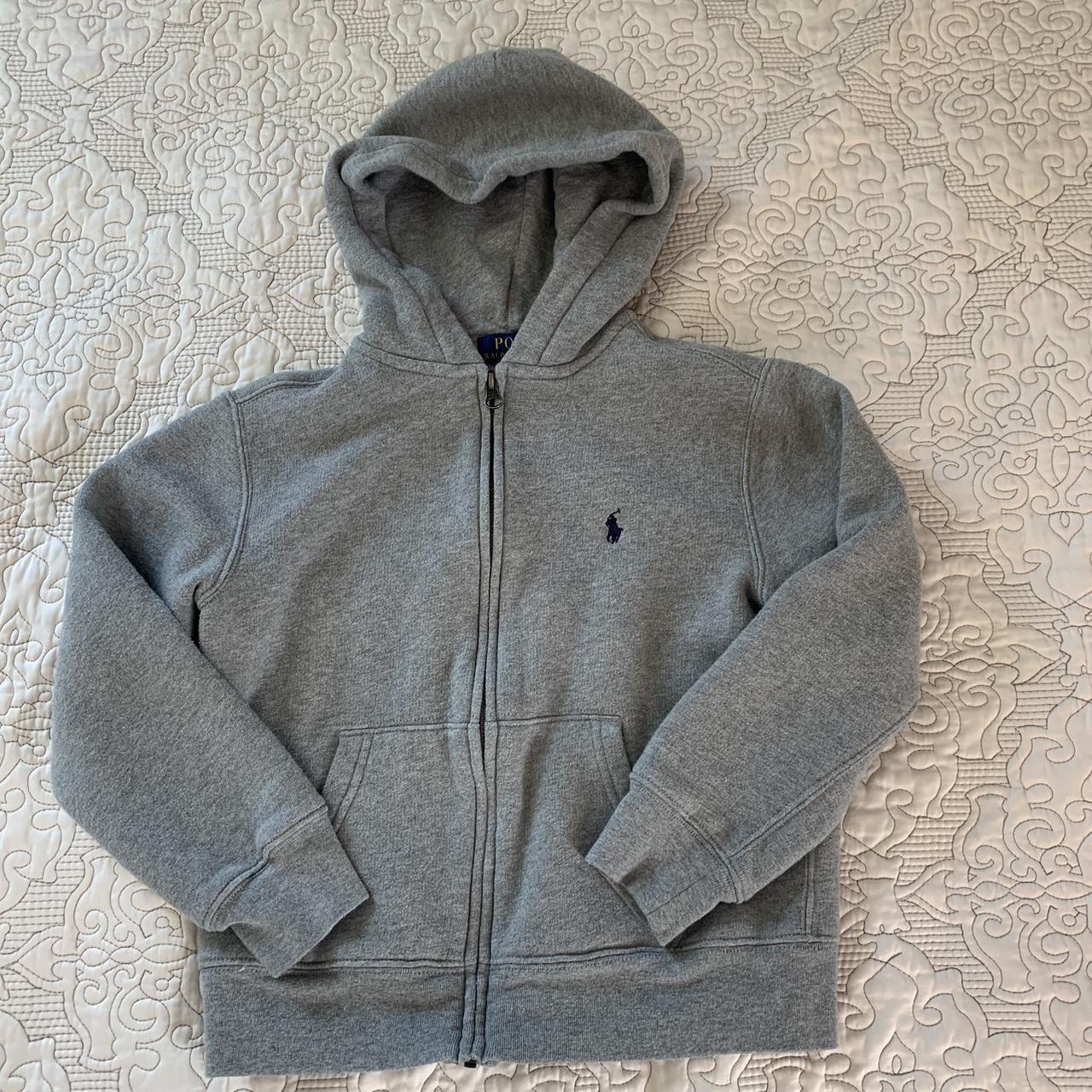 Polo Ralph Lauren grey full zip hoodie kids size... - Depop