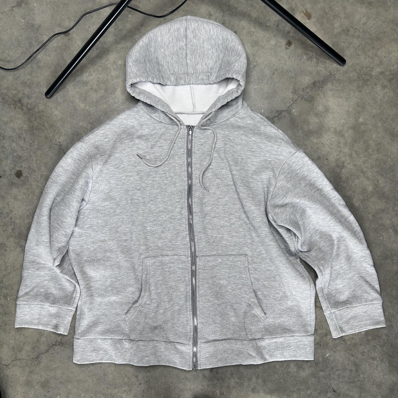 Grey zip-up hoodie #hoodie size l - Depop