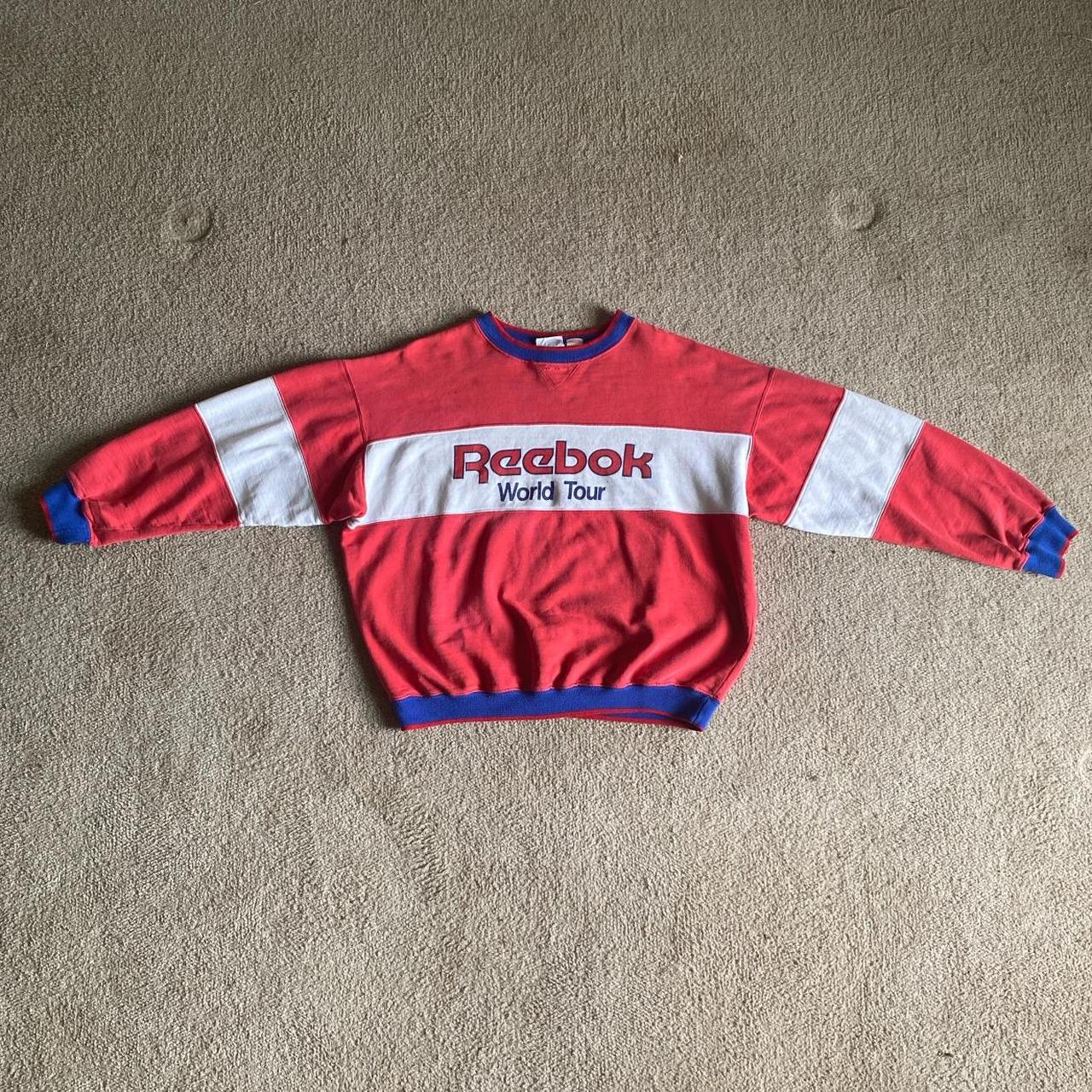 🔴1980s Vintage Reebok World Tour Sweater 🌎 🔵Worn a... - Depop