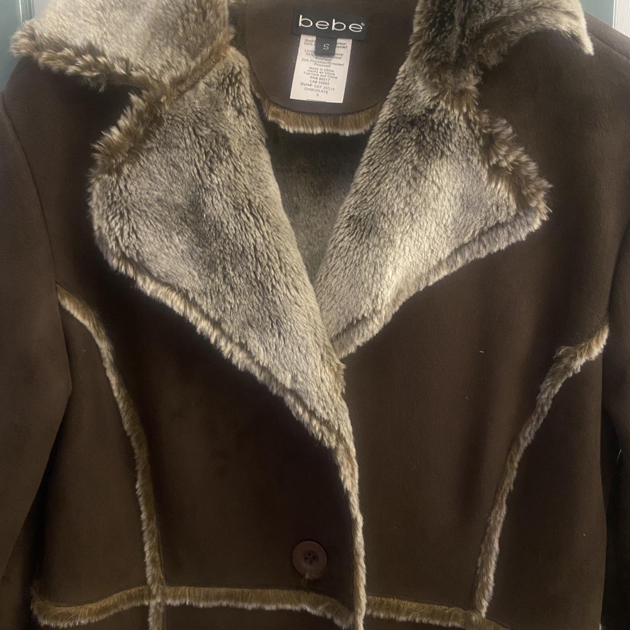 Bebe suede fur lined coat Size small S Chocolate... - Depop