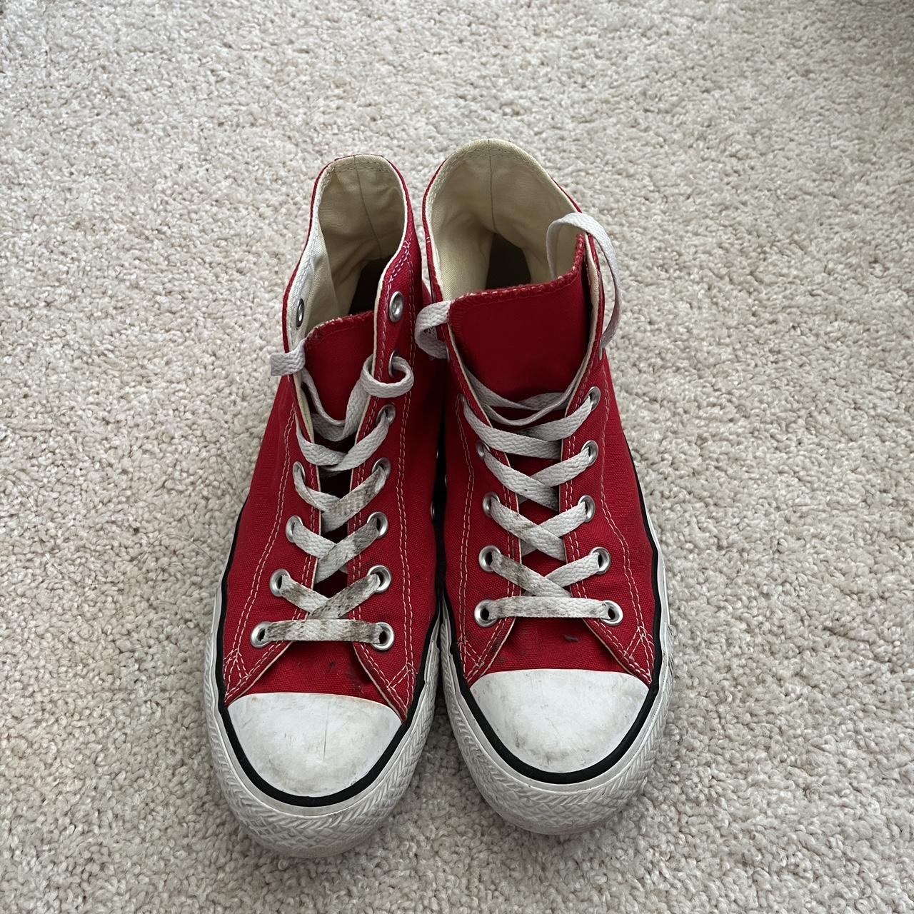 red high top converse a bit stained but still in... - Depop