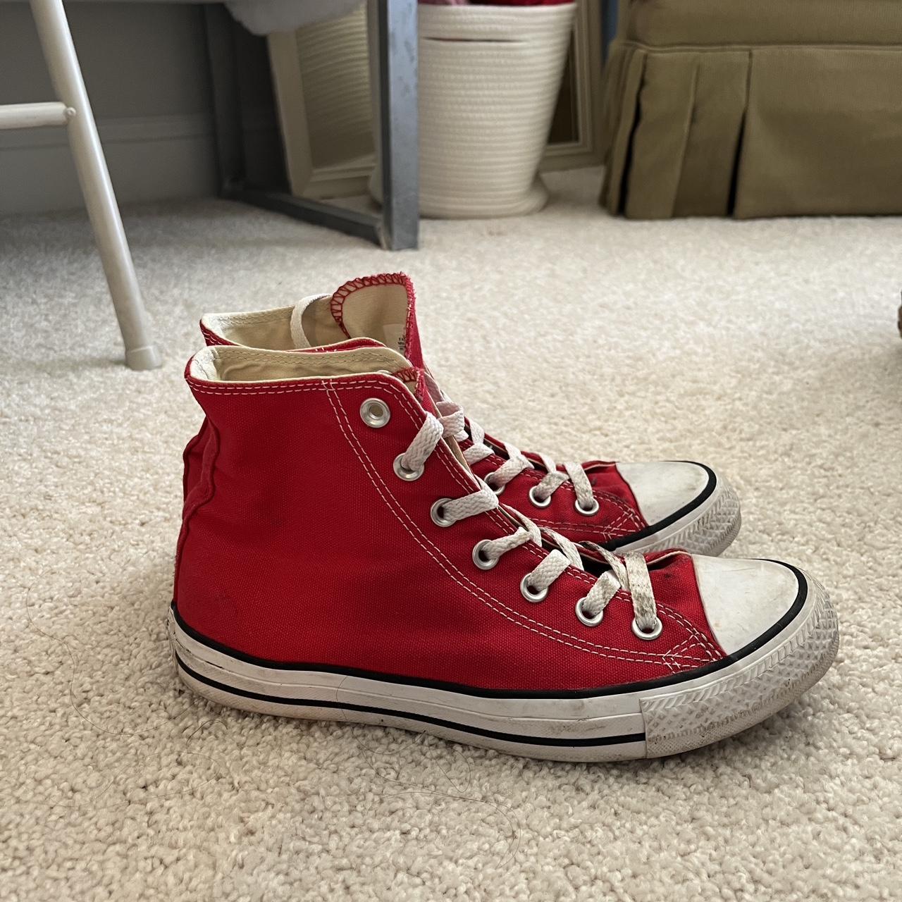 red high top converse a bit stained but still in... - Depop