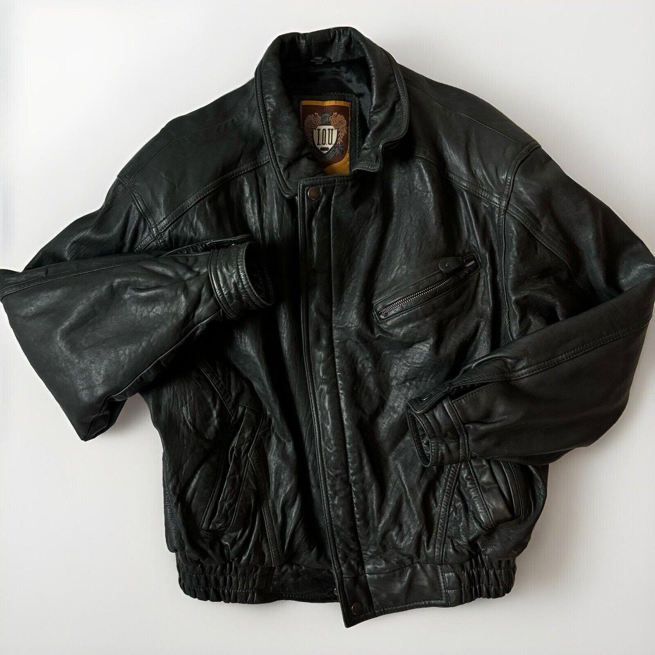 IOU Leather Jacket Mens Size L Zip Up Black Long... - Depop